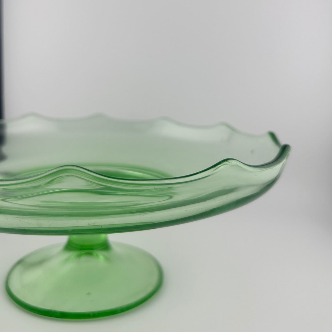 VINTAGE Green Depression Glass Pedestal Dish - Etsy