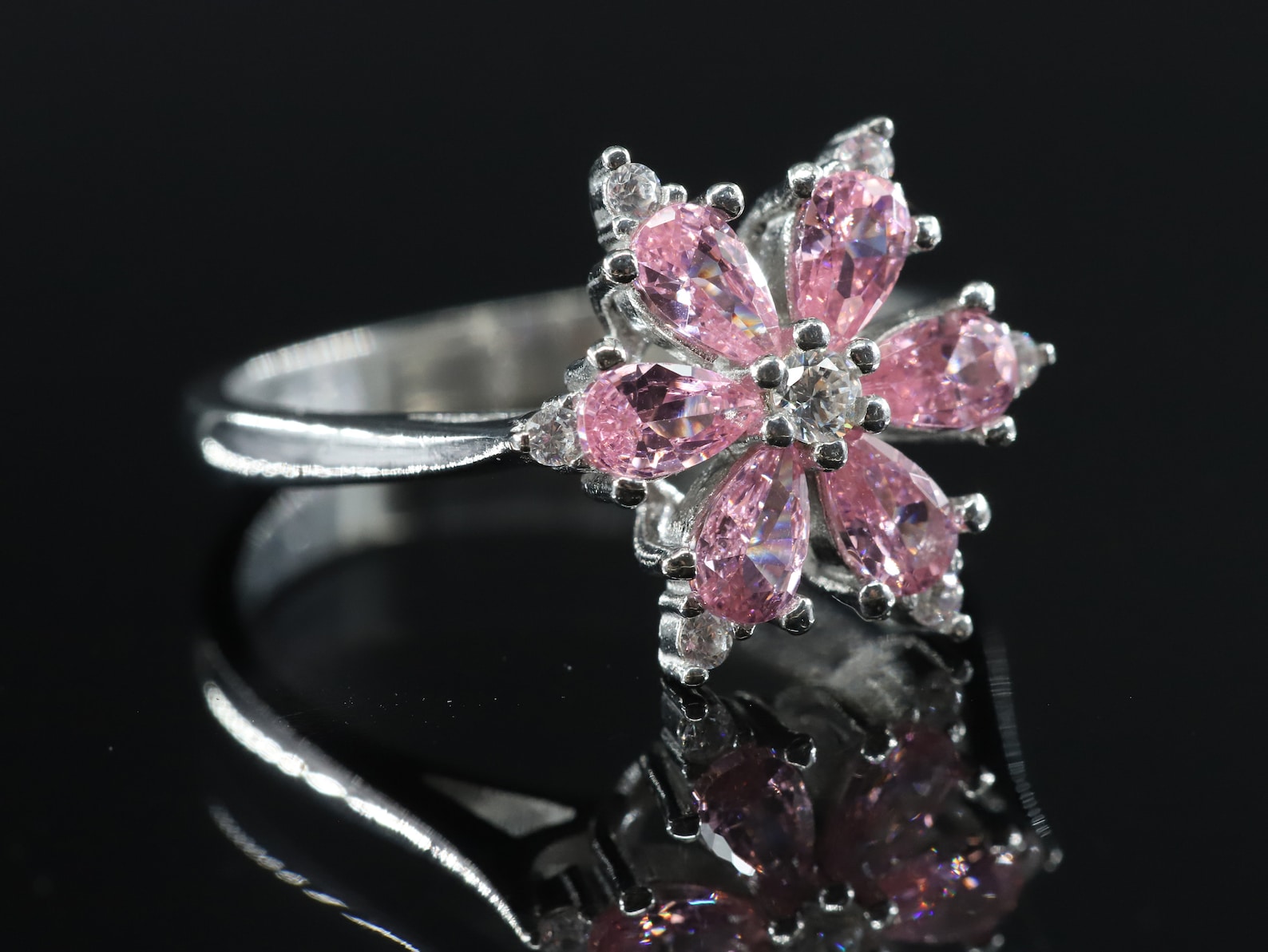Pink Flowers Ring, Lotus Flower Ring, Pink Sapphire Ring, Sterling ...