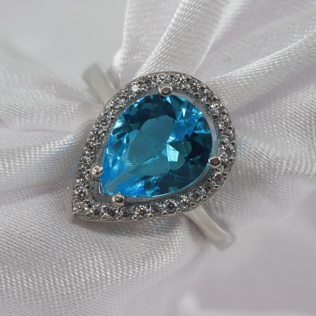 Sterling Silver Aquamarine Ring, Pear Drop Cut, Stackable - Etsy