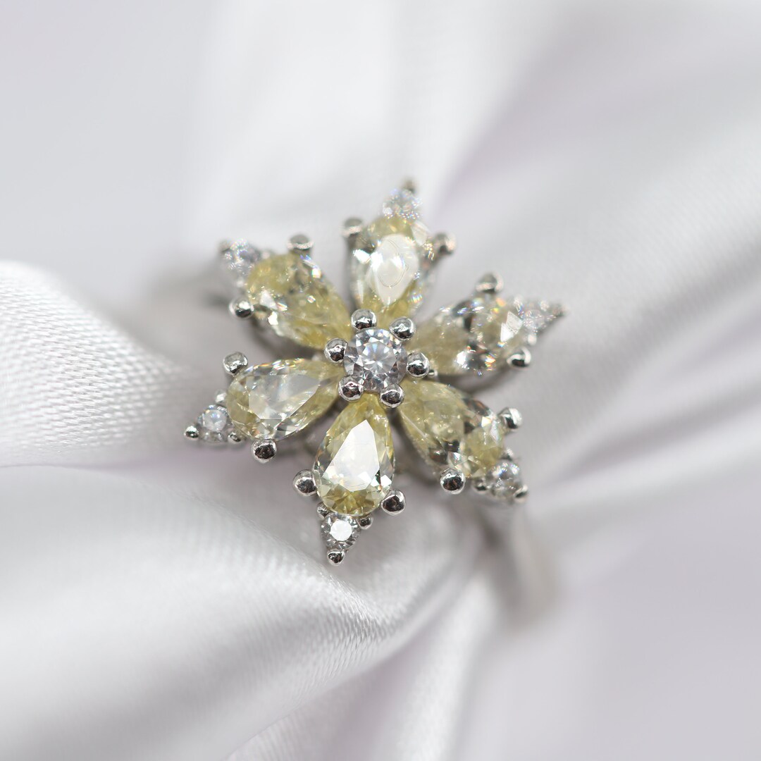 Yellow Quartz Stone Ring, Yellow Citrine Ring, Flower Ring, Sterling ...