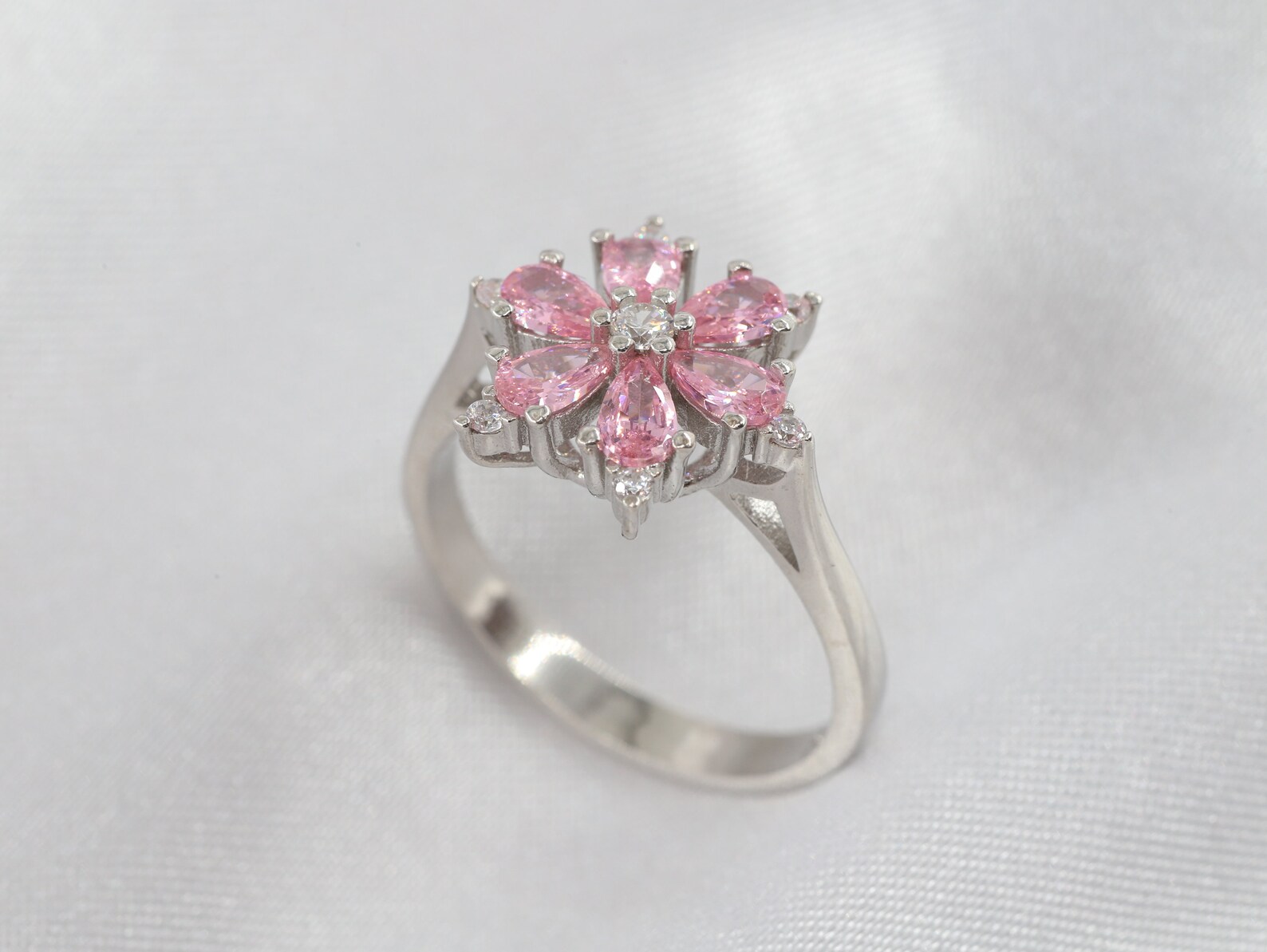 Pink Flowers Ring, Lotus Flower Ring, Pink Sapphire Ring, Sterling ...