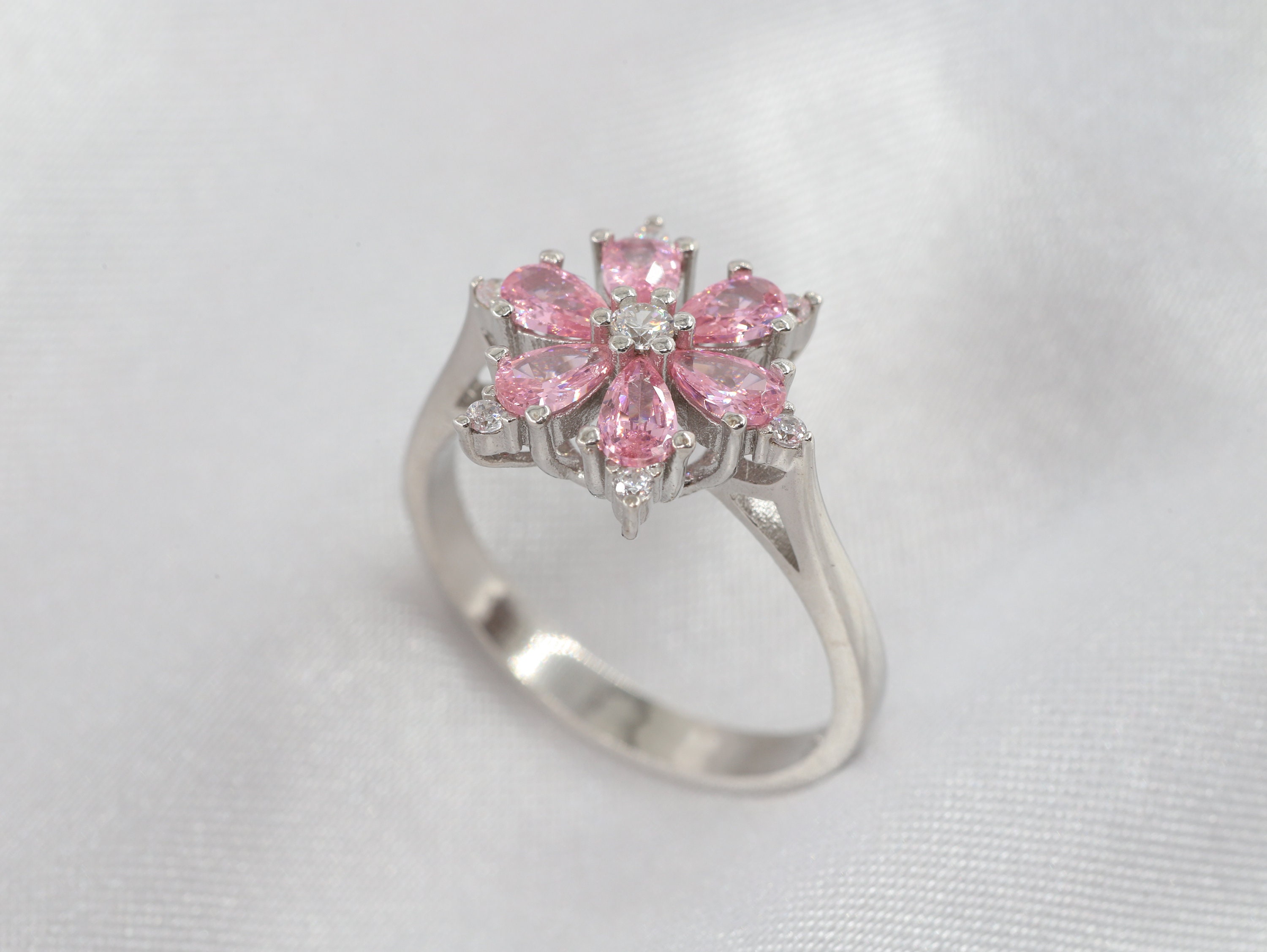 Pink Flowers Ring, Lotus Flower Ring, Pink Sapphire Ring, Sterling ...