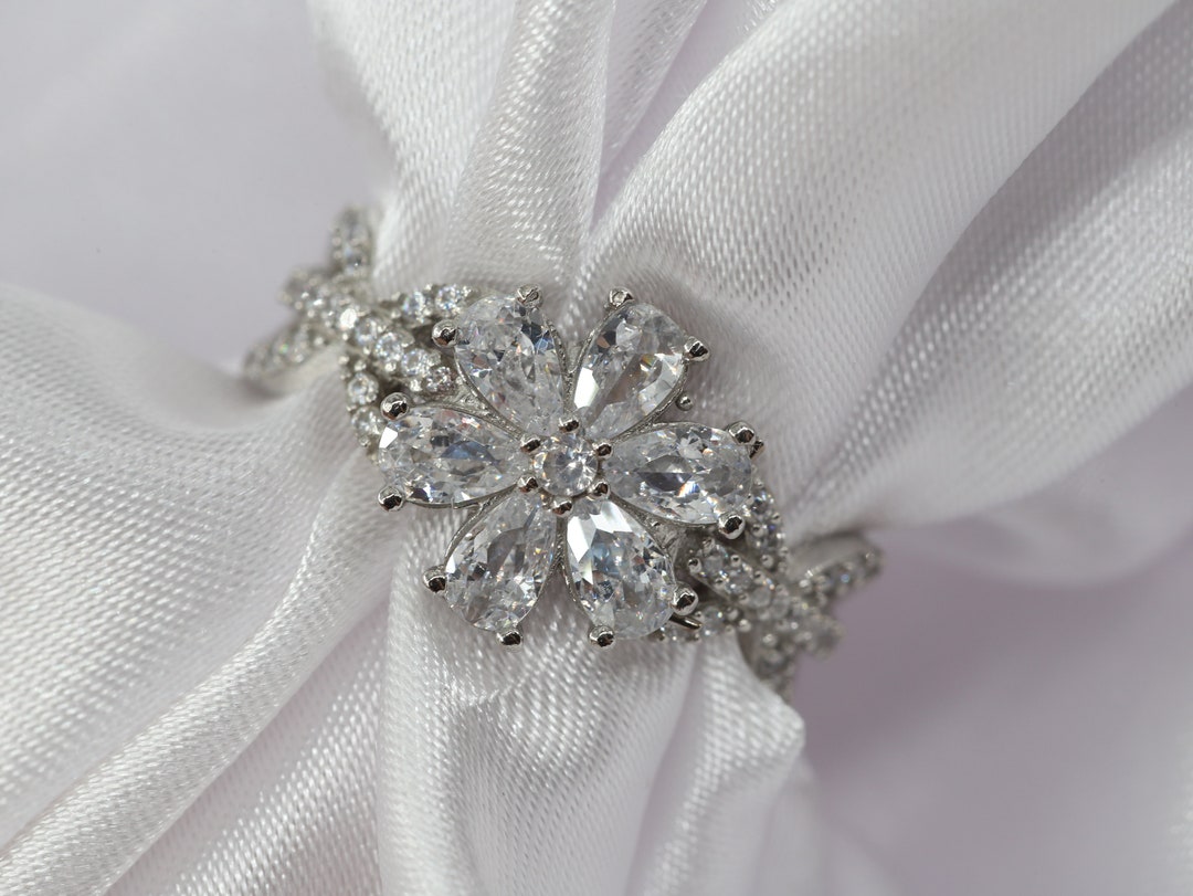 White Lotus Flowers Cut Engagement Ring 925K Sterling Silver Ring Lotus ...