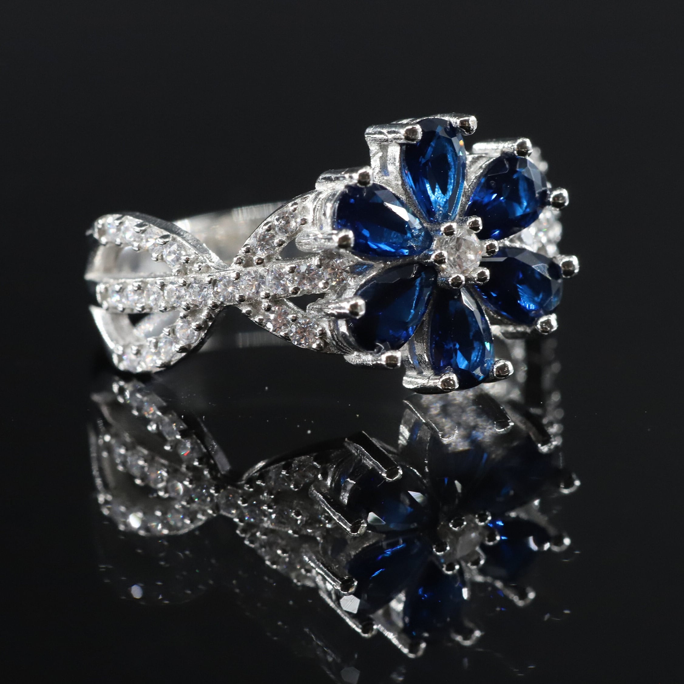 Navy Blue Lotus Flower Ring Dark Blue Ring Eda Yildiz Ring Sterling Silver Women Jewellery ...