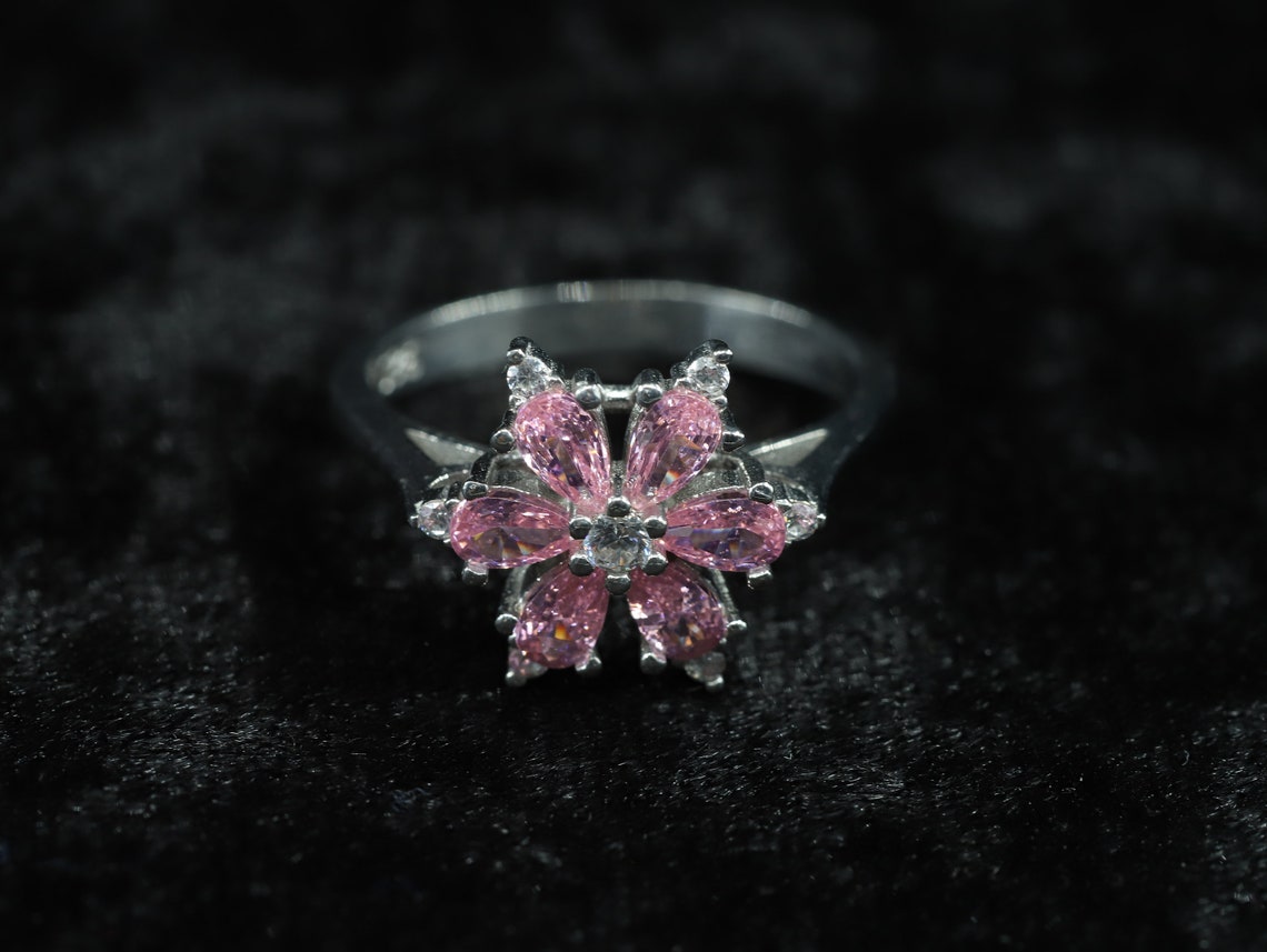 Pink Flowers Ring, Lotus Flower Ring, Pink Sapphire Ring, Sterling ...