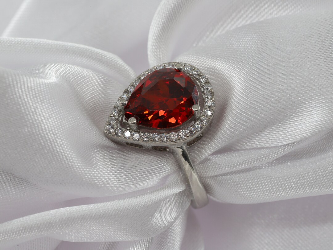 Drop Cut Women Ring Red Color Silver Platinum Plated Art - Etsy