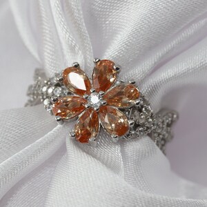 Orange Lotus Flower Sterling Silver Ring, Women's Anniversary Band - Etsy