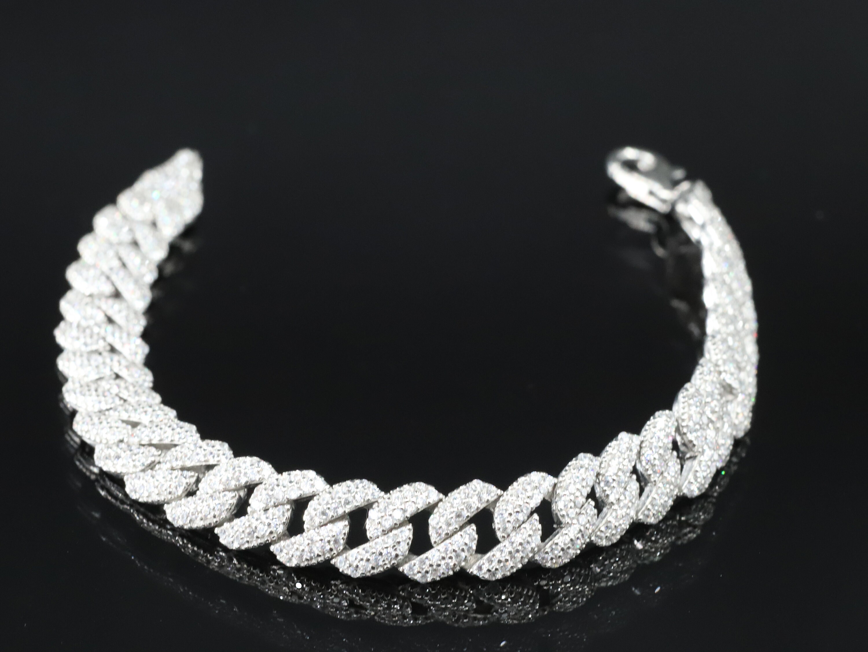 Moissanite Prong Miami Cuban Link Bracelet, Solid 925 Sterling Silver ...