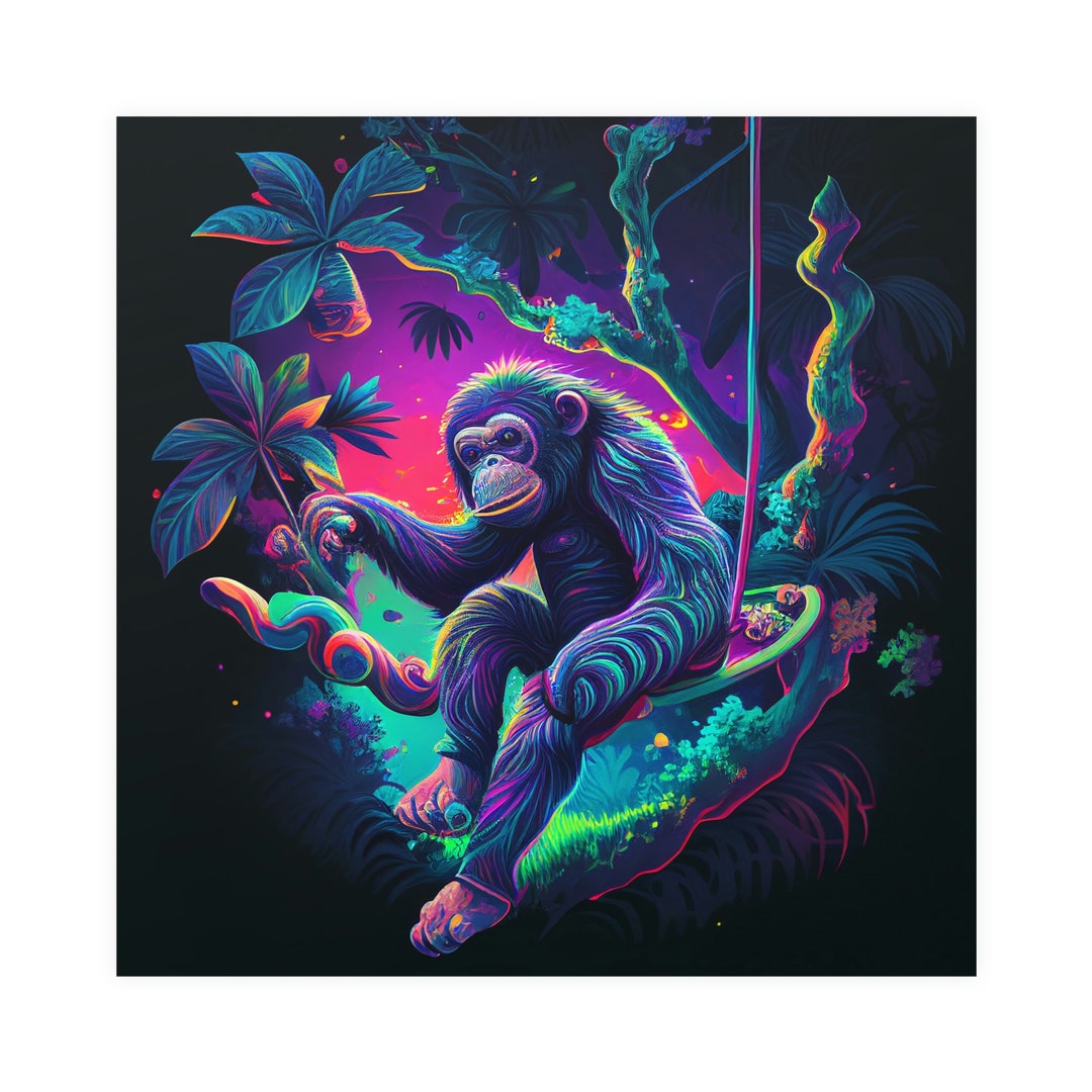 Psychedelic Chimp Poster monkey Magic matte Paper - Etsy