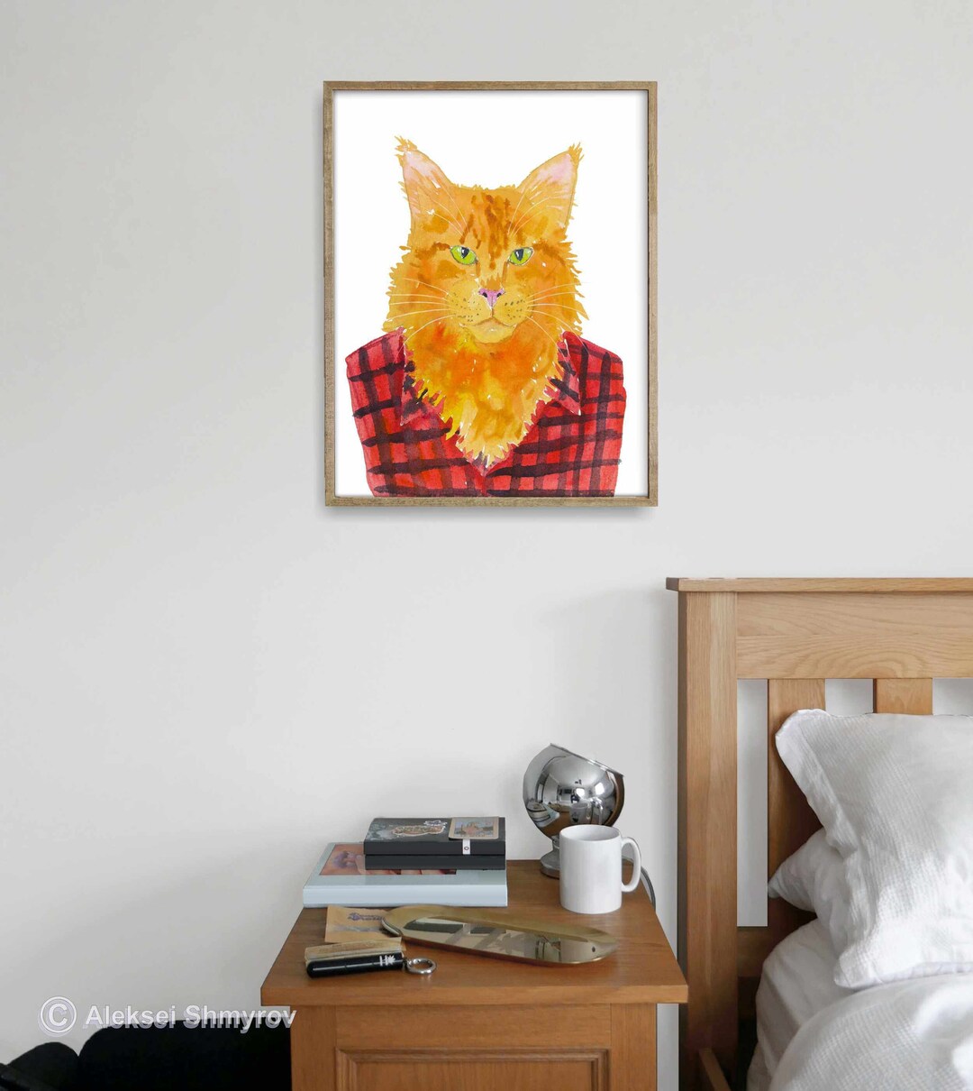 Orange Cat Portrait Print, Cat Decor, Cat Art, Funny Cat Art, Cat Lover ...