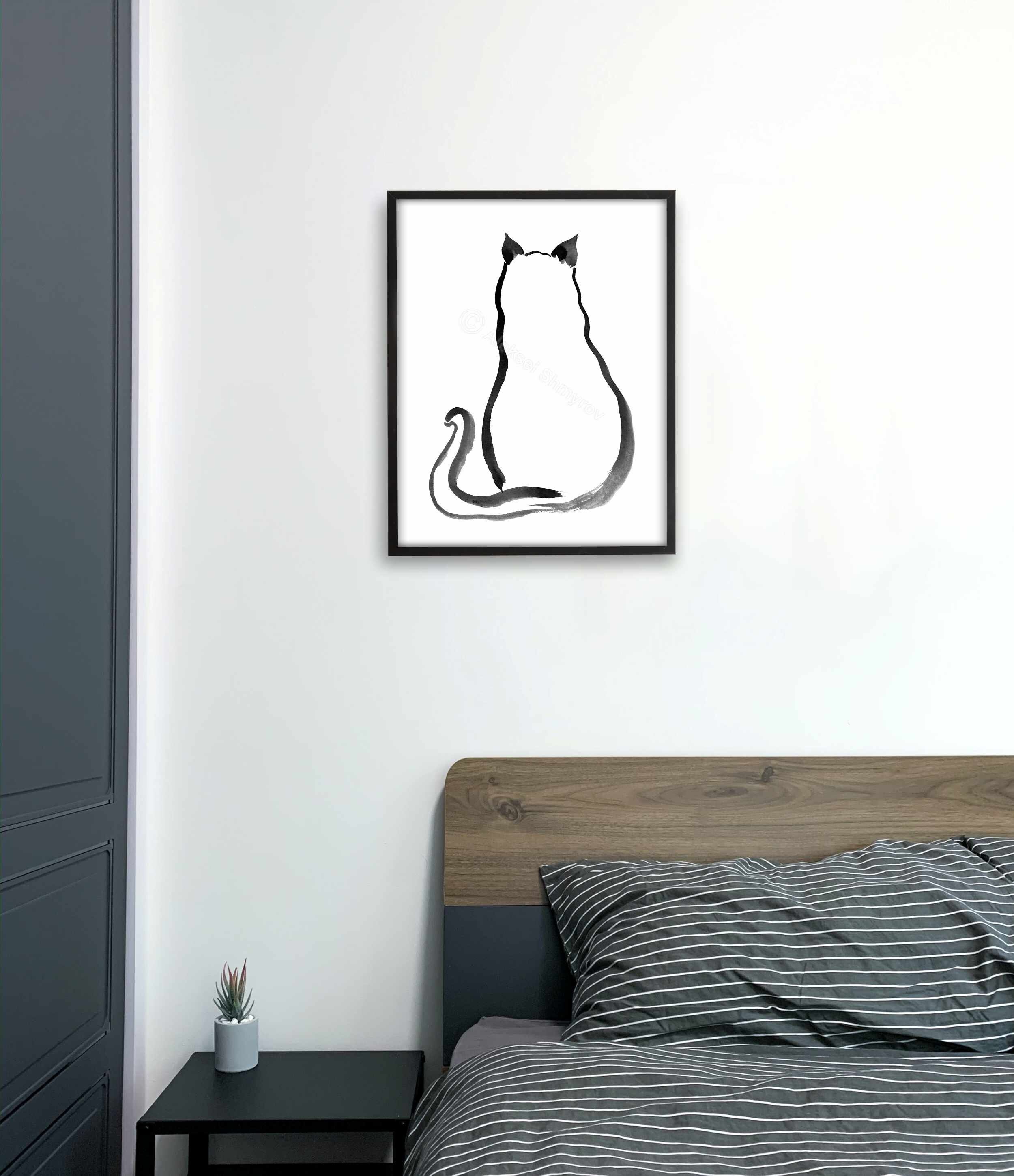 Printble Cat Line Art Print Cat Decor Cat Painting Cat - Etsy