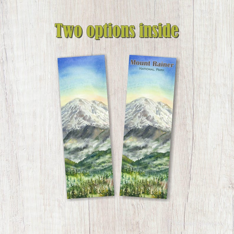 Mount Rainer National Park Printable Bookmark, Watercolor Bookmarks ...