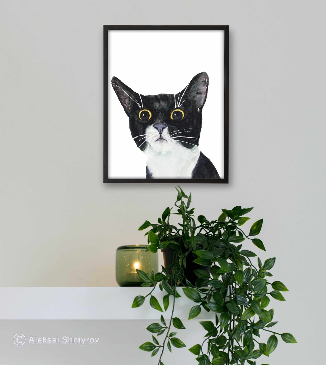 Tuxedo Cat Portrait Print, Cat Decor, Cat Art, Funny Cat Art, Cat Lover ...