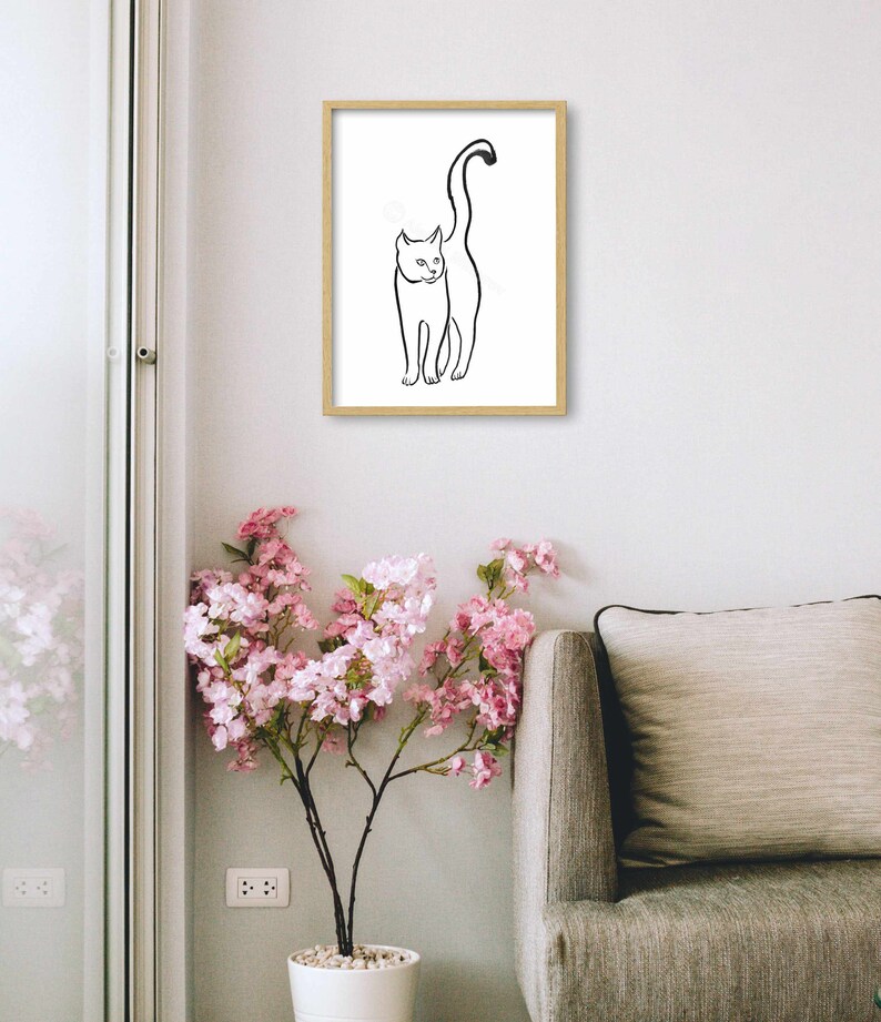 Printable Cat Line Art Print, Cat Decor, Cat Painting, Cat Lover Gift ...