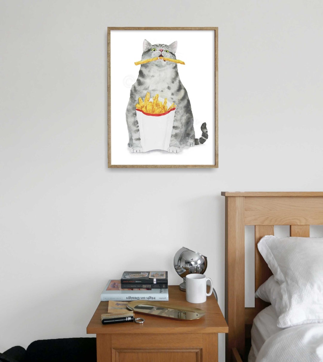 Tabby Cat and French Fries Print, Cat Decor, Cat Art, Funny Cat Art ...