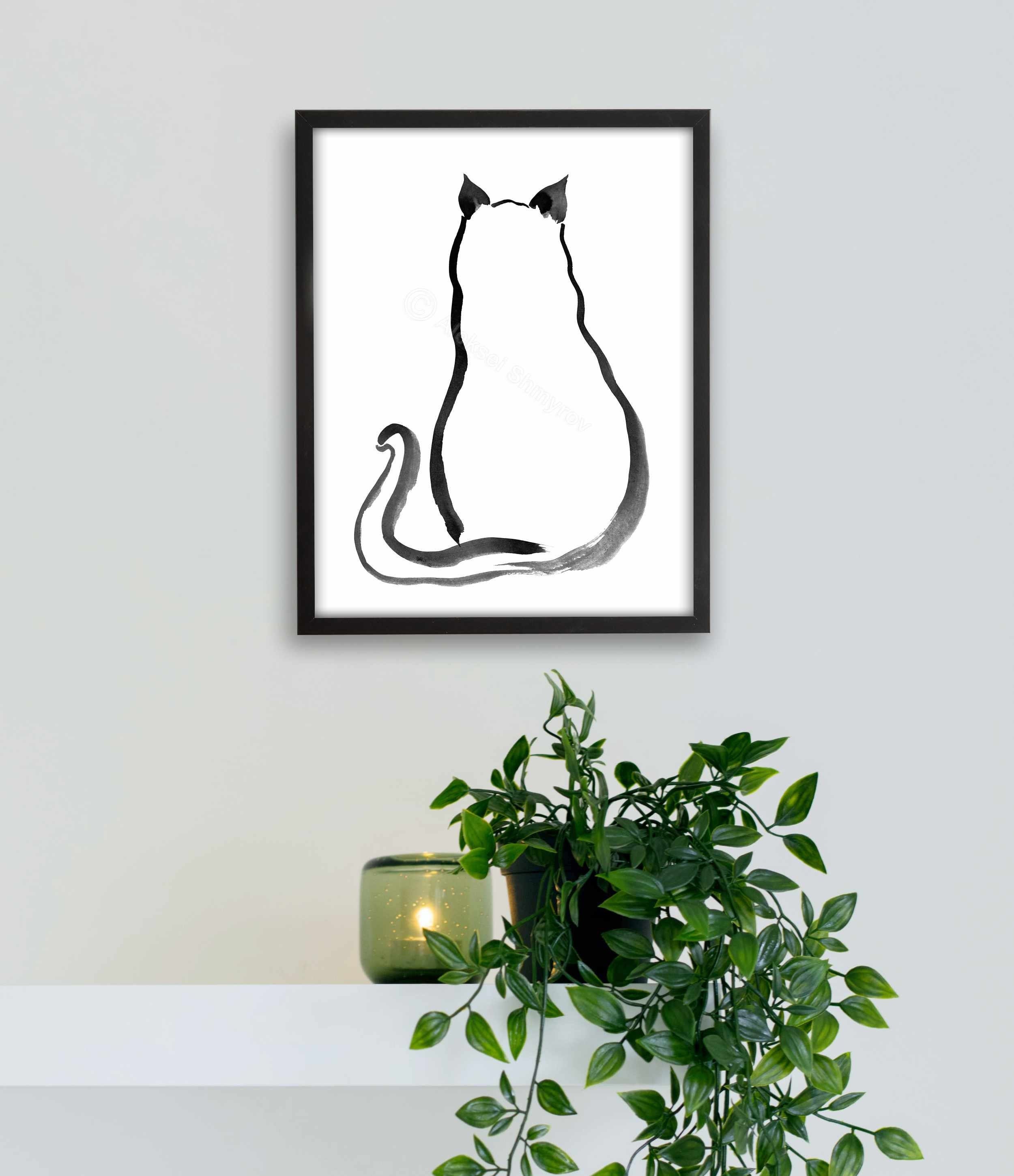 Printble Cat Line Art Print Cat Decor Cat Painting Cat - Etsy