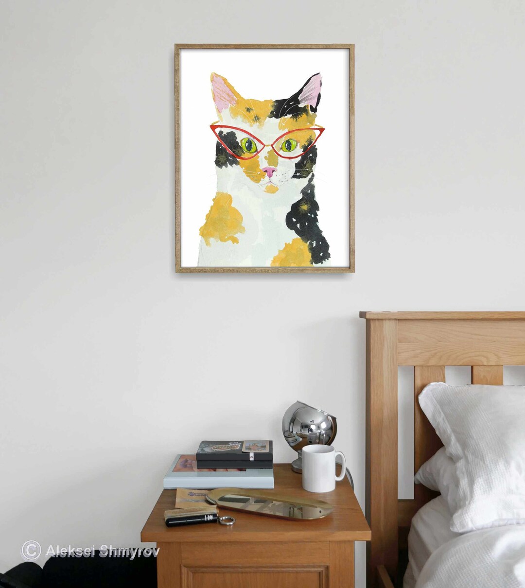 Calico Cat Portrait Print, Cat Decor, Cat Art, Funny Cat Art, Cat Lover ...