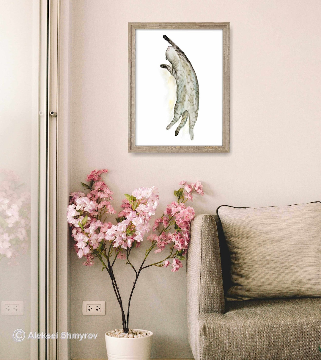 Gray Tabby Cat Print, Printable Cat Decor, Cat Art, Funny Cat Art, Cat ...