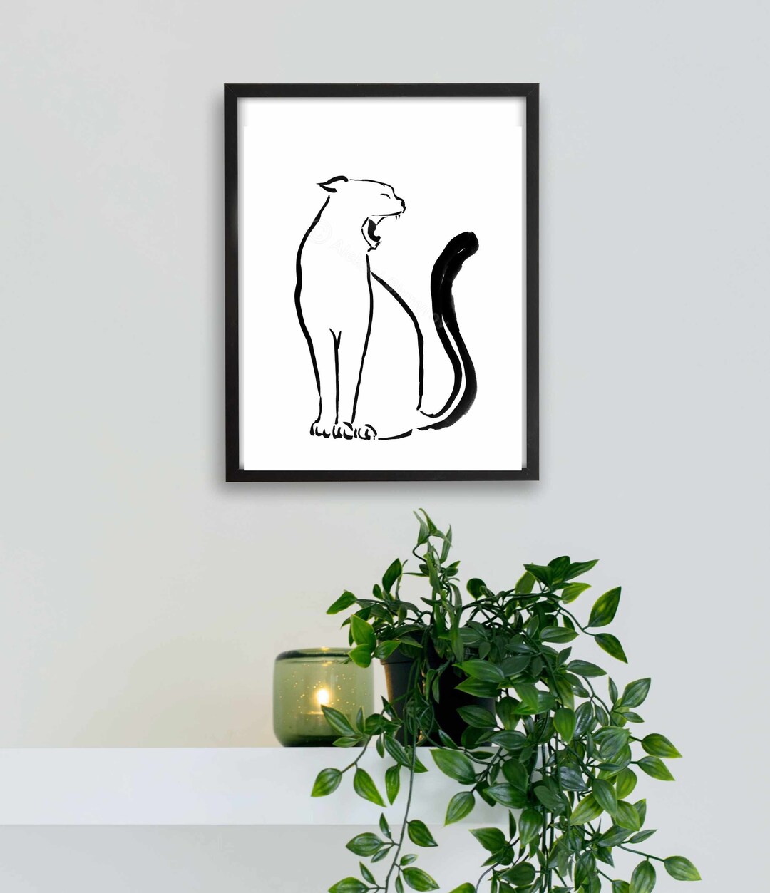 Printable Cat Line Art Print, Cat Decor, Cat Painting, Cat Lover Gift ...
