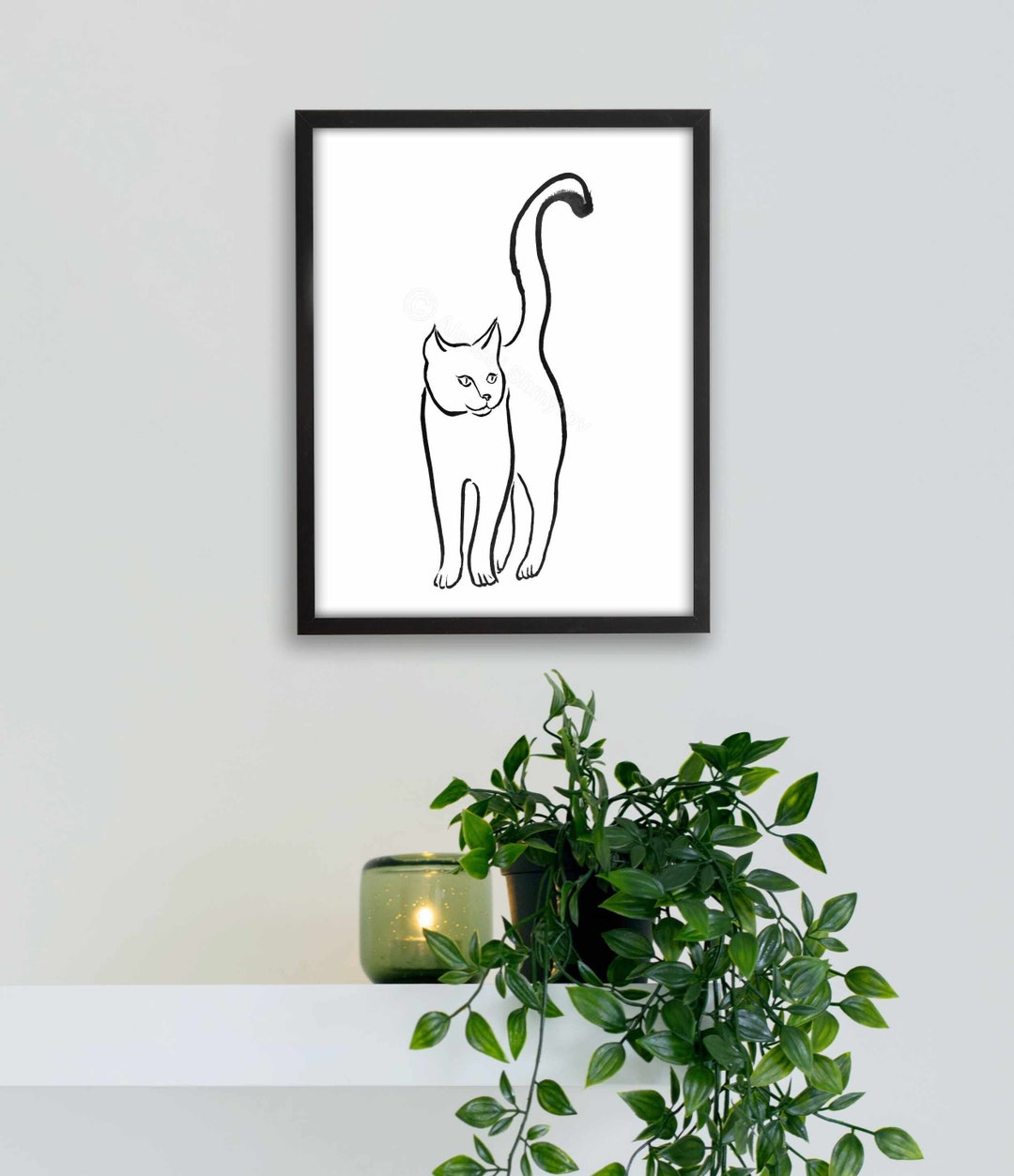 Printable Cat Line Art Print, Cat Decor, Cat Painting, Cat Lover Gift ...