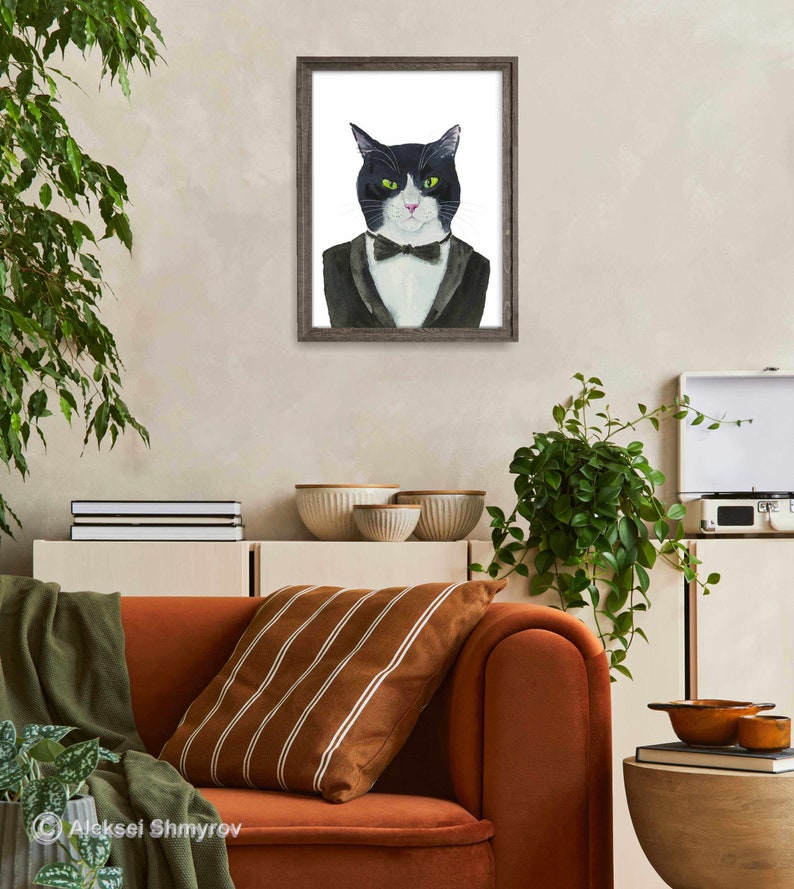 Tuxedo Cat Portrait Print, Cat Decor, Cat Art, Funny Cat Art, Cat Lover ...