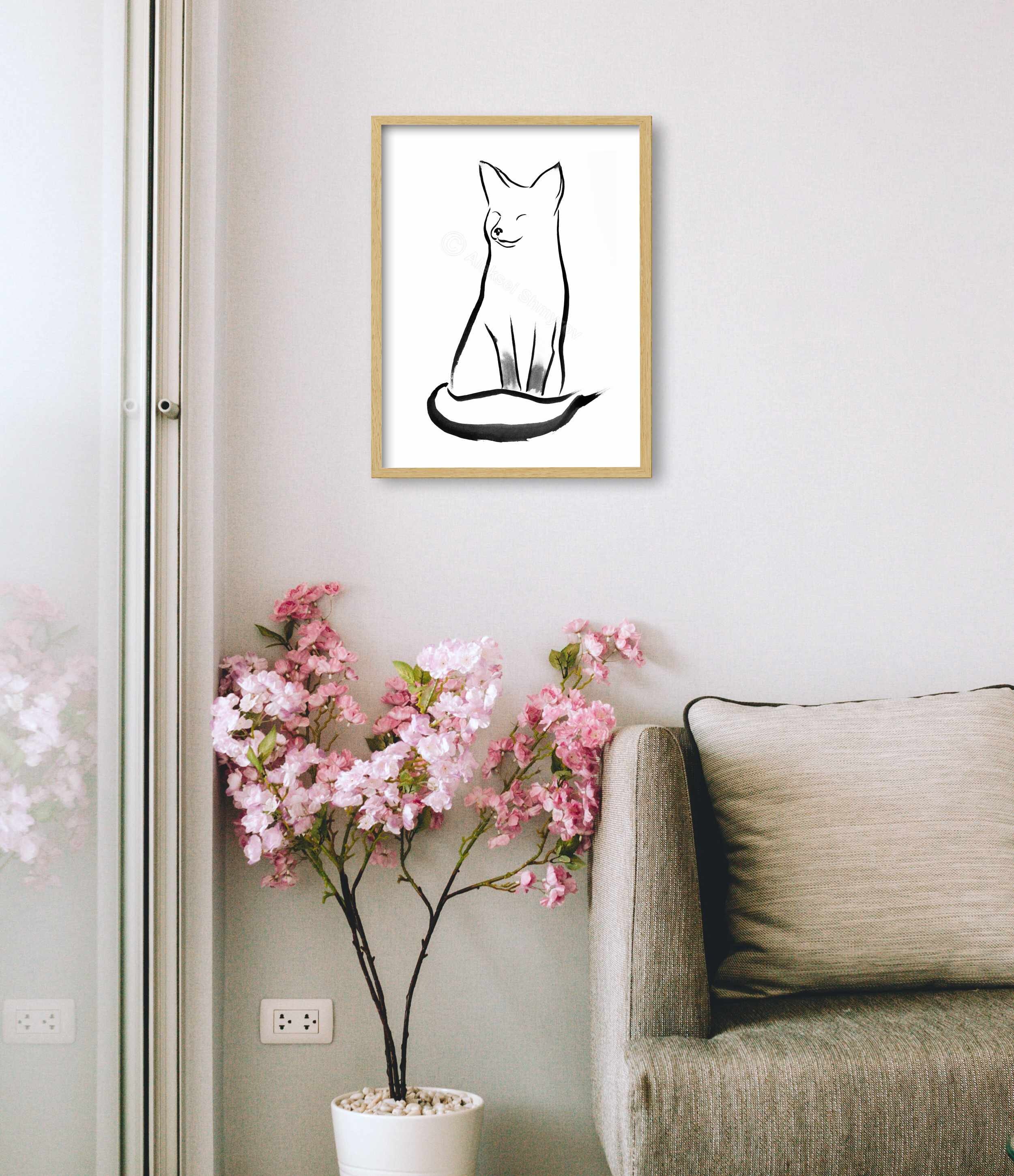 Printable Line Art Fox Print, Fox Decor, Fox Painting, Fox Lover Gift ...