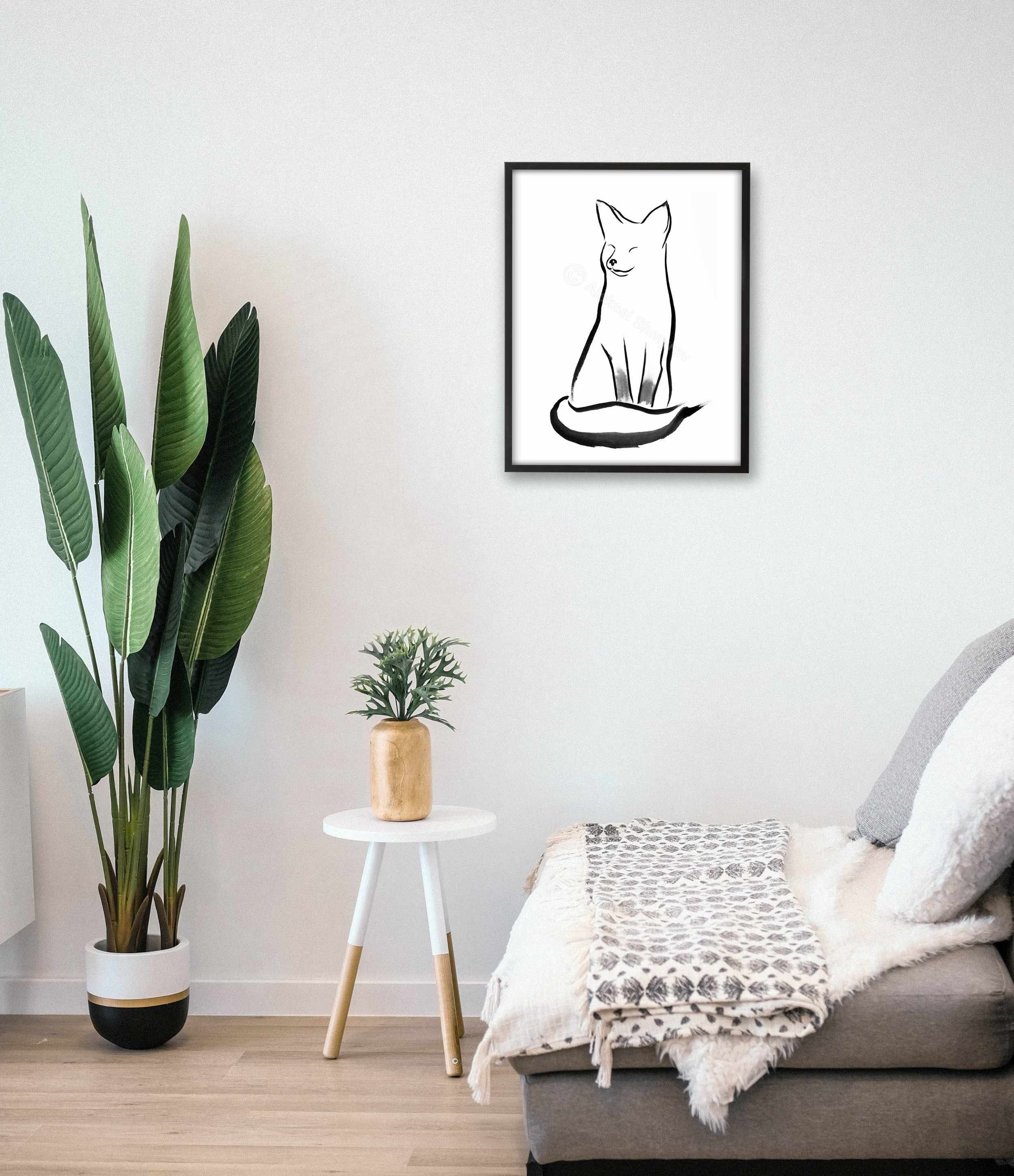 Printable Line Art Fox Print, Fox Decor, Fox Painting, Fox Lover Gift ...