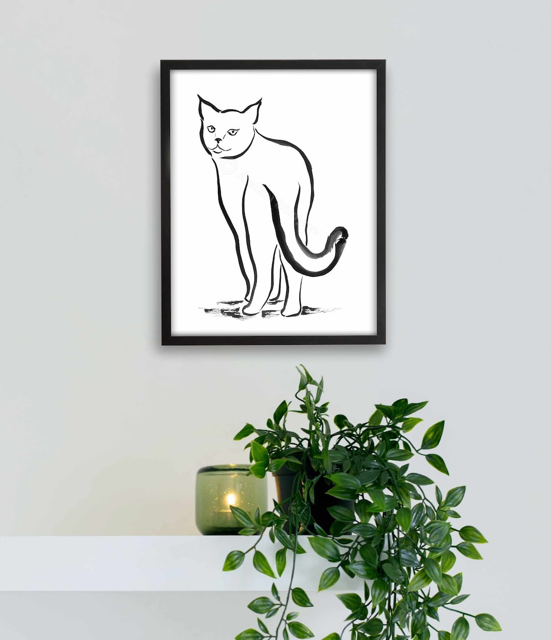 Printable Cat Line Art Print, Cat Decor, Cat Painting, Cat Lover Gift ...