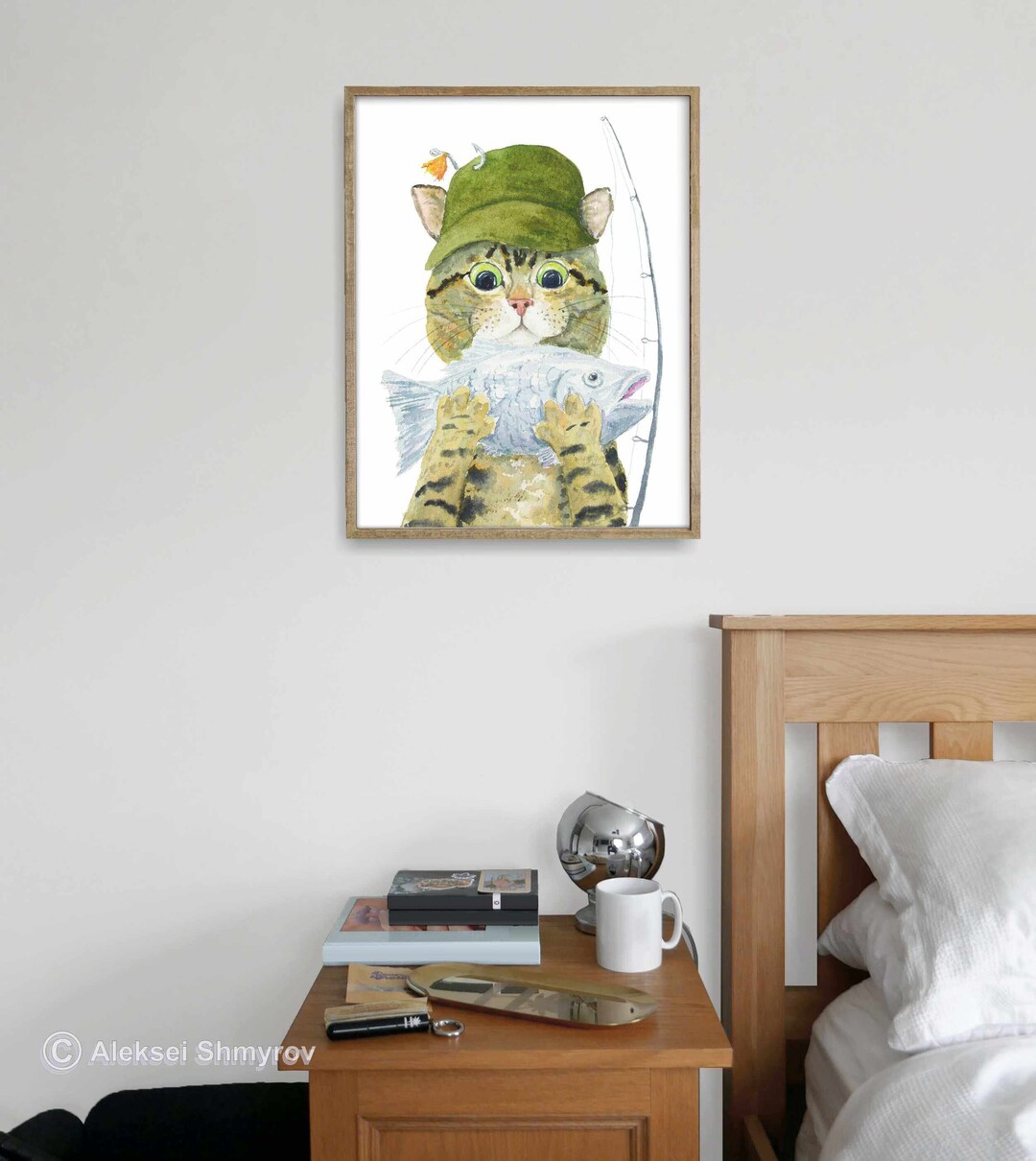 Fisherman Tabby Cat Portrait Print, Cat Decor, Cat Art, Funny Cat Art ...