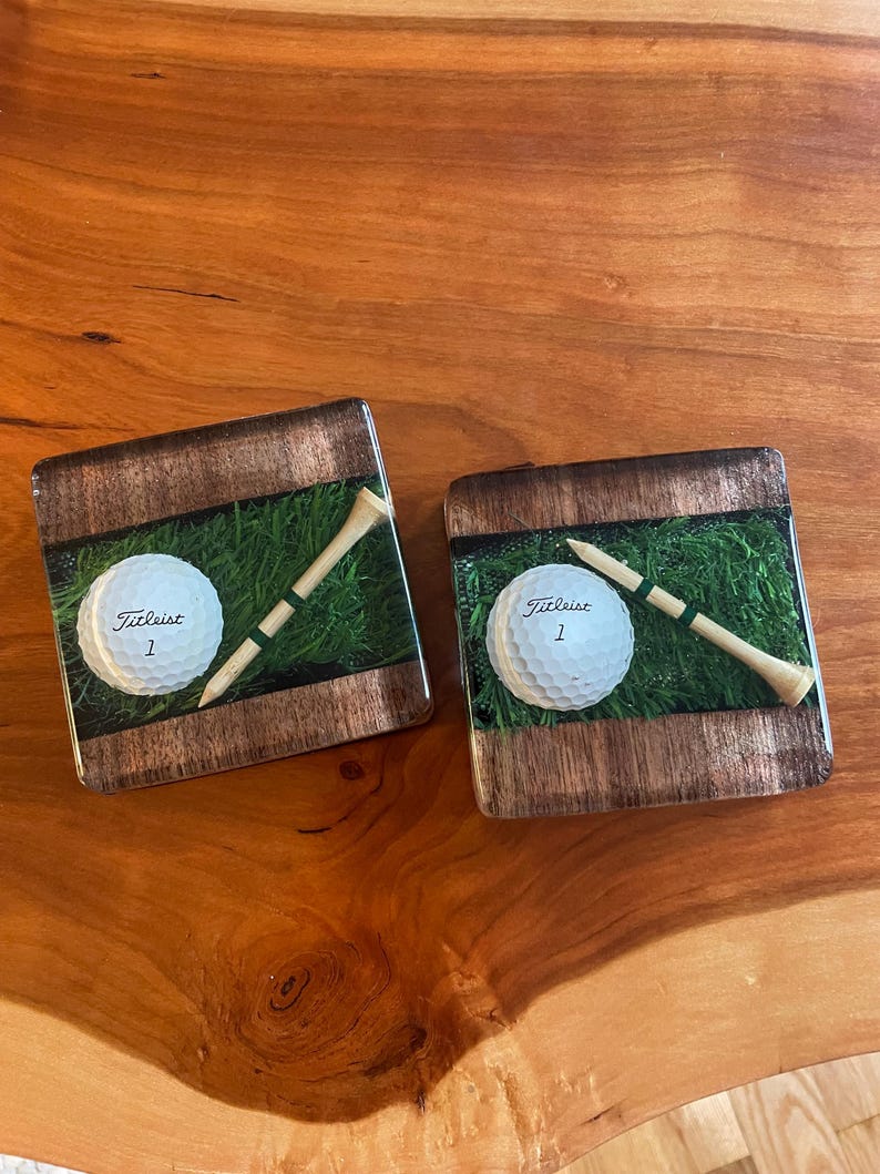 Golf Themed Walnut & Epoxy Coasters - Etsy