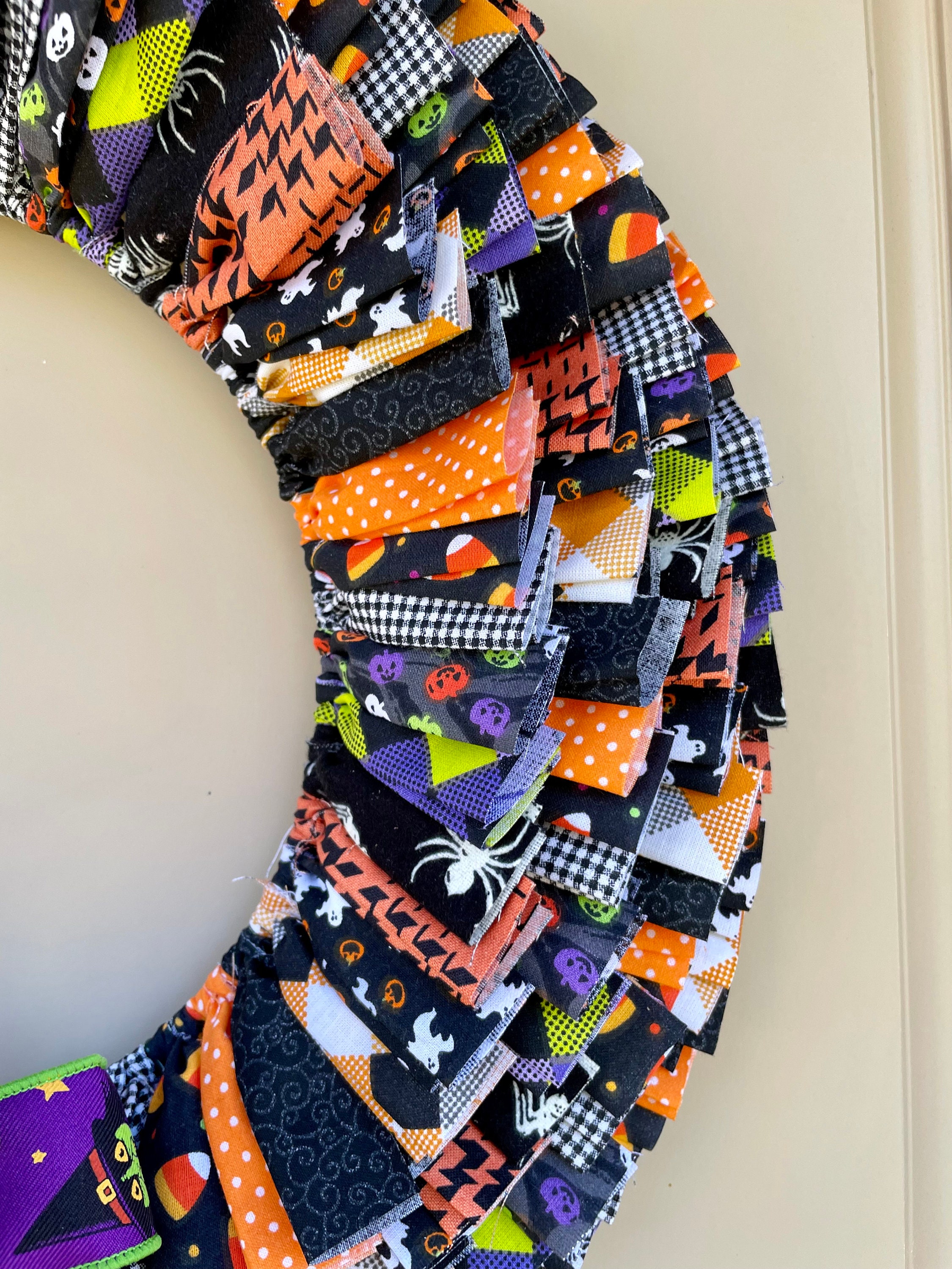 Halloween Rag Wreath Black and Orange Entryway Decor All - Etsy