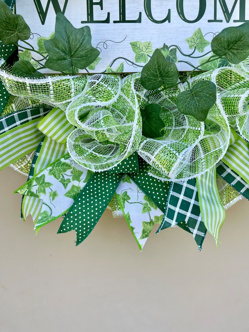 Green Ivy Welcome Wreath for Front Door, All Season Everyday Green ...