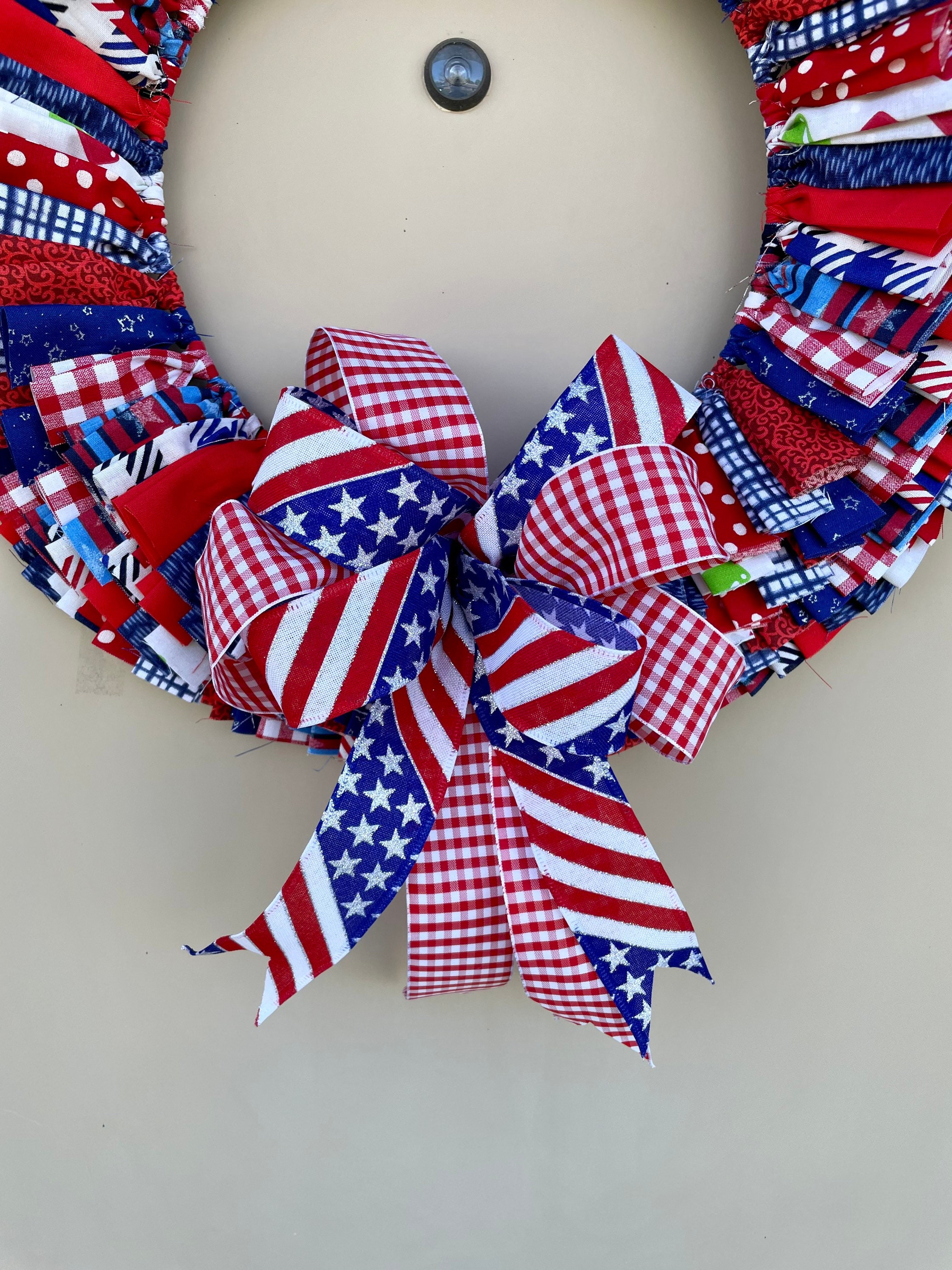 Patriotic Rag Wreath, Patriotic Door Decor, Red White and Blue Wall ...