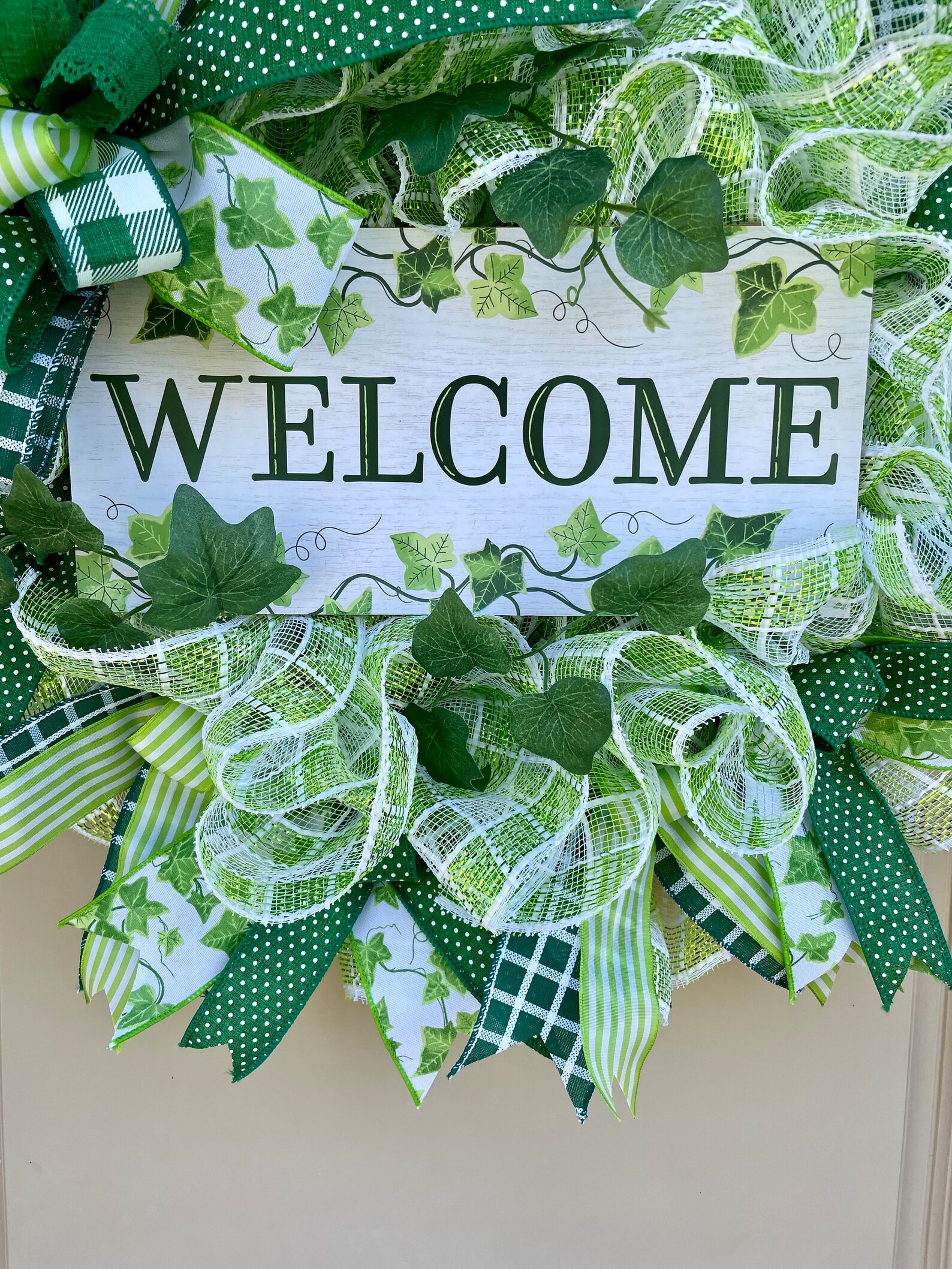 Green Ivy Welcome Wreath for Front Door, All Season Everyday Green ...