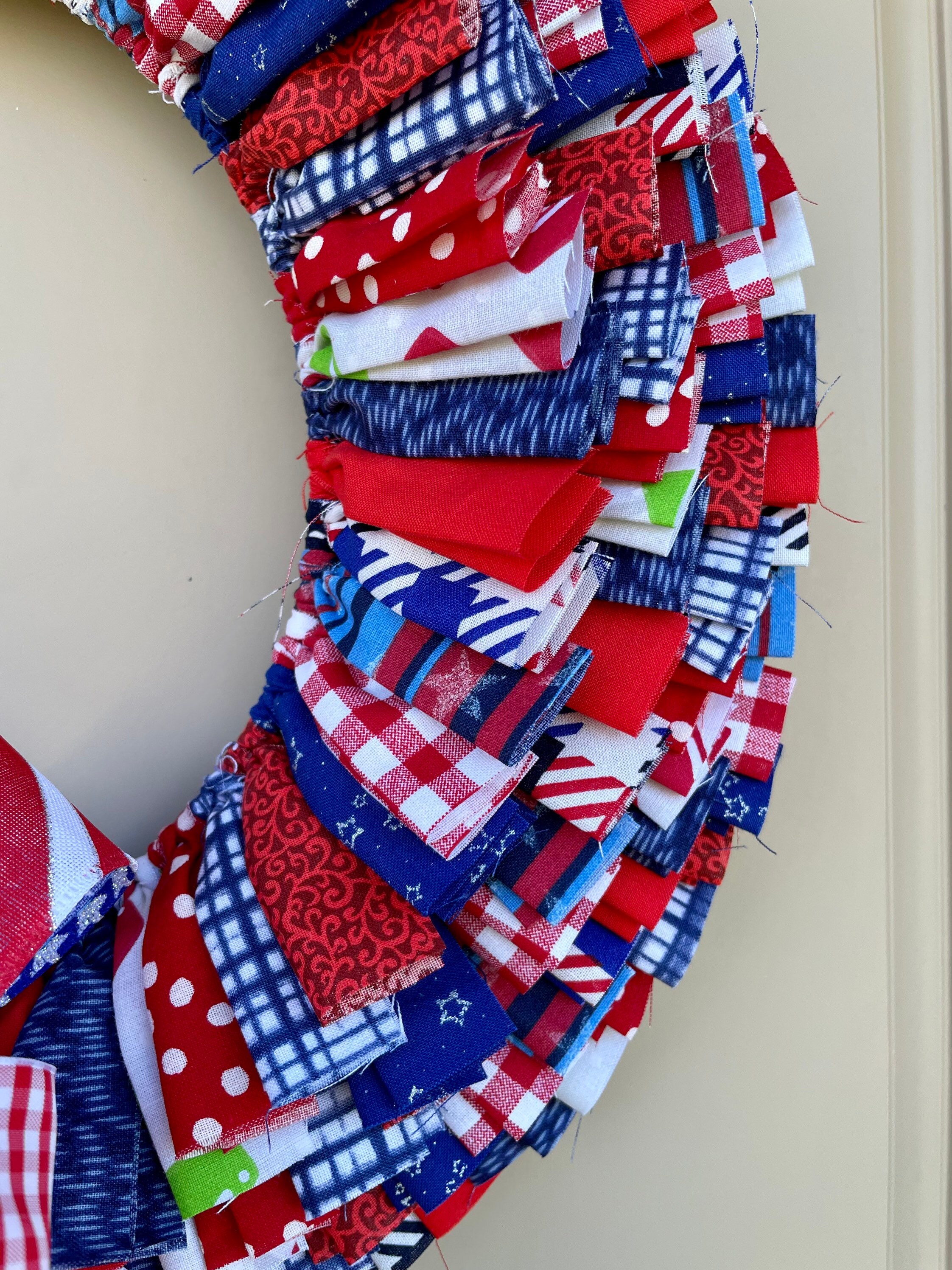 Patriotic Rag Wreath, Patriotic Door Decor, Red White and Blue Wall ...
