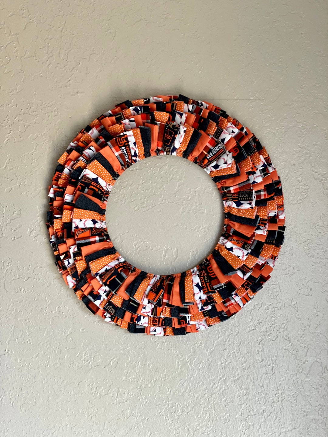 Baseball Rag Wreath, Sports Team Rag Wreath, Orange and Black Wreath ...
