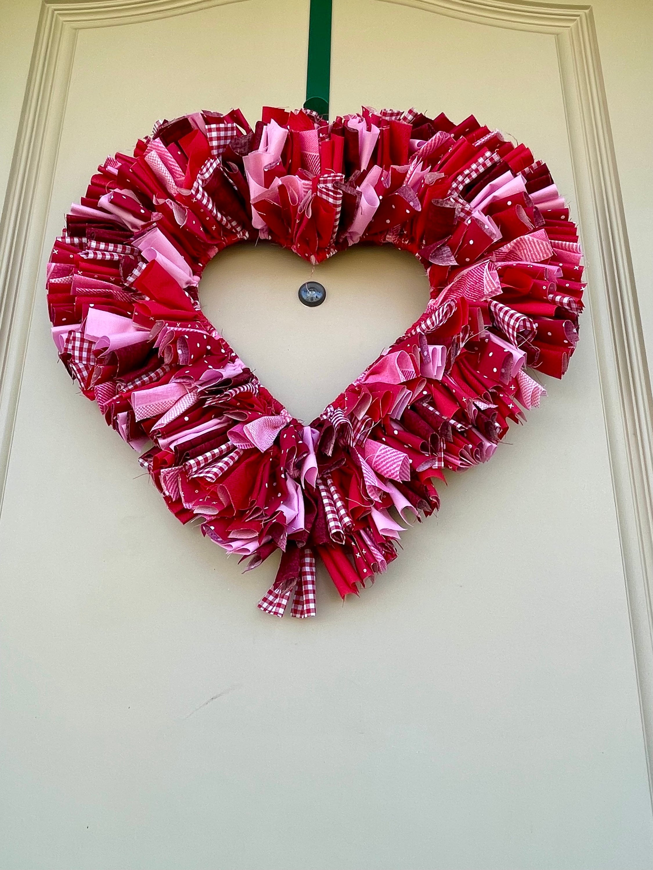 Red and Pink Heart Rag Wreath, Fabric Heart Wreath for Door or Wall ...