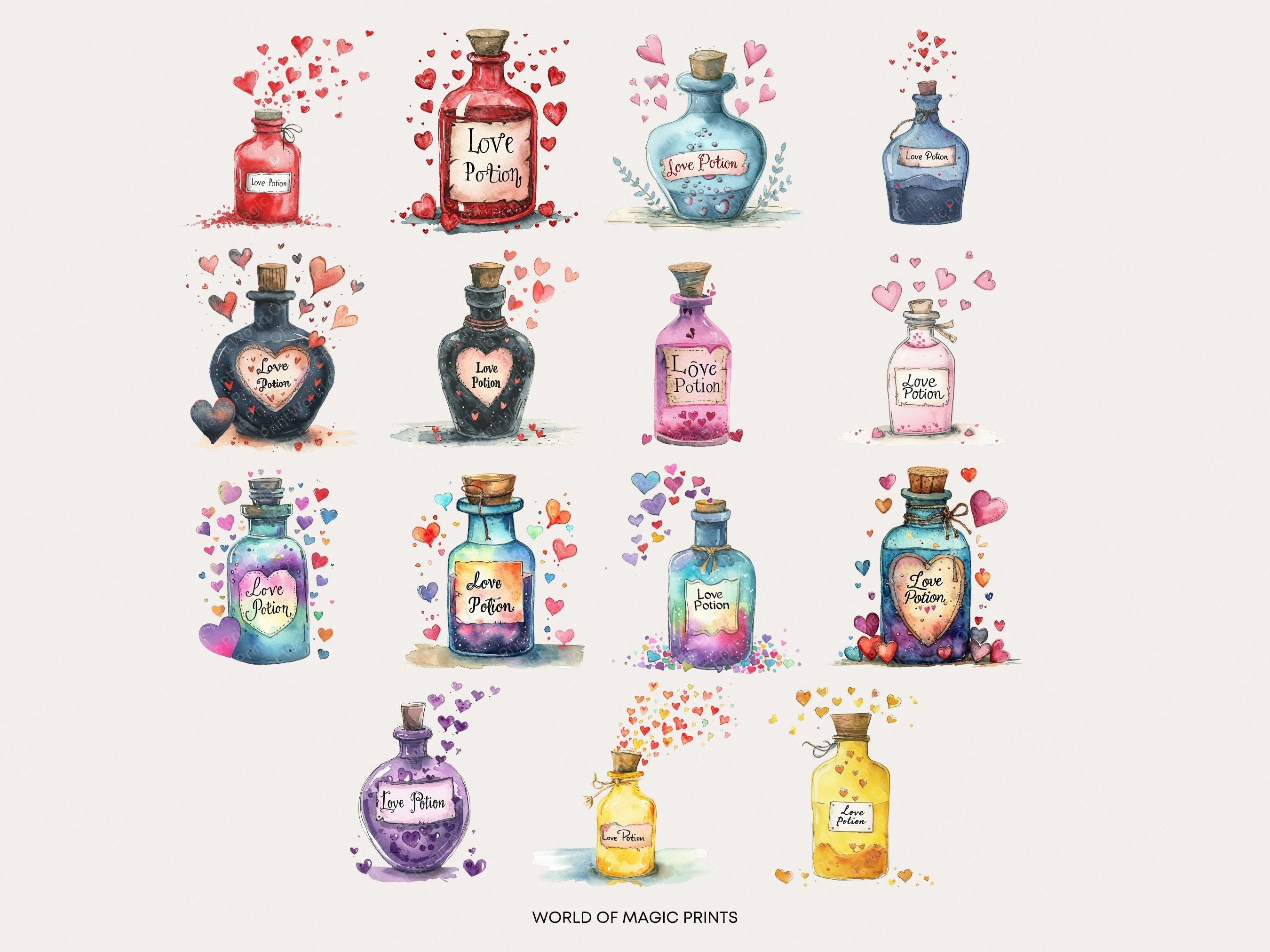 Love Potion Clipart, Watercolor Valentines Day Clipart, 15 High Quality ...