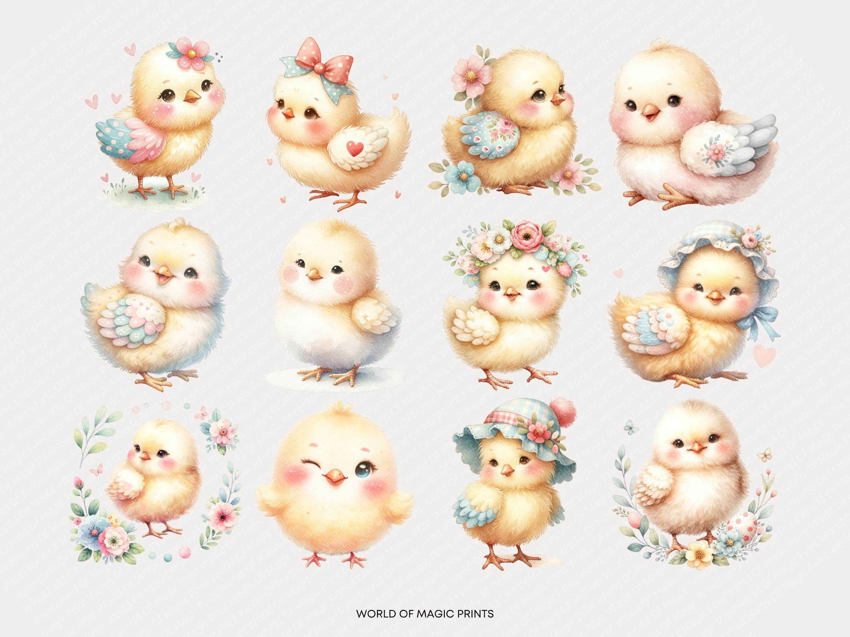 Watercolor Baby Chick Clipart, Cute Pastel Baby Chicken, 12 PNG Easter ...