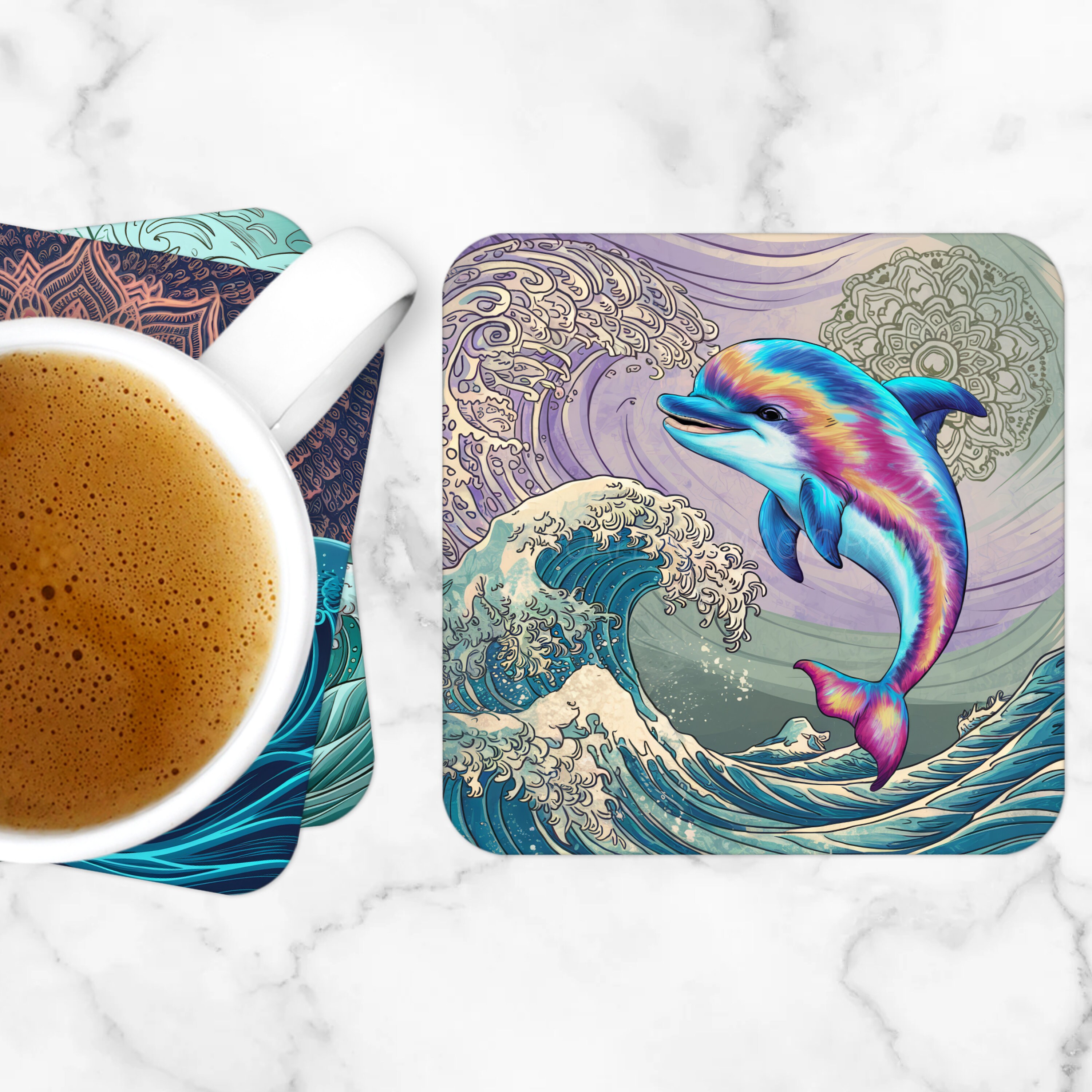 Dolphin Coaster PNG Ocean Beach Sublimation Bundle Tropical Square ...