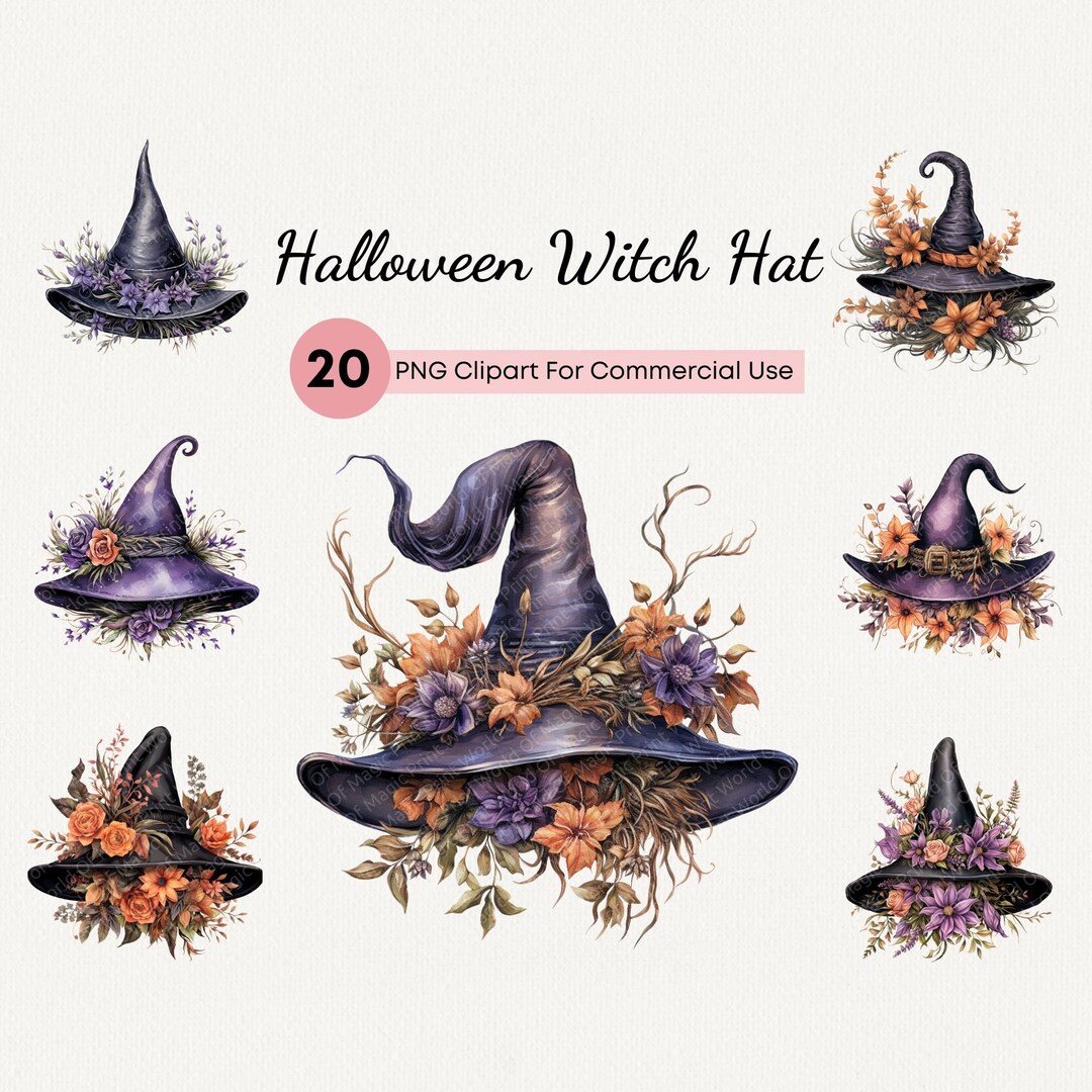Halloween Witch Hat PNG, 20 Watercolor Witch Hat Clipart Bundle Fall ...
