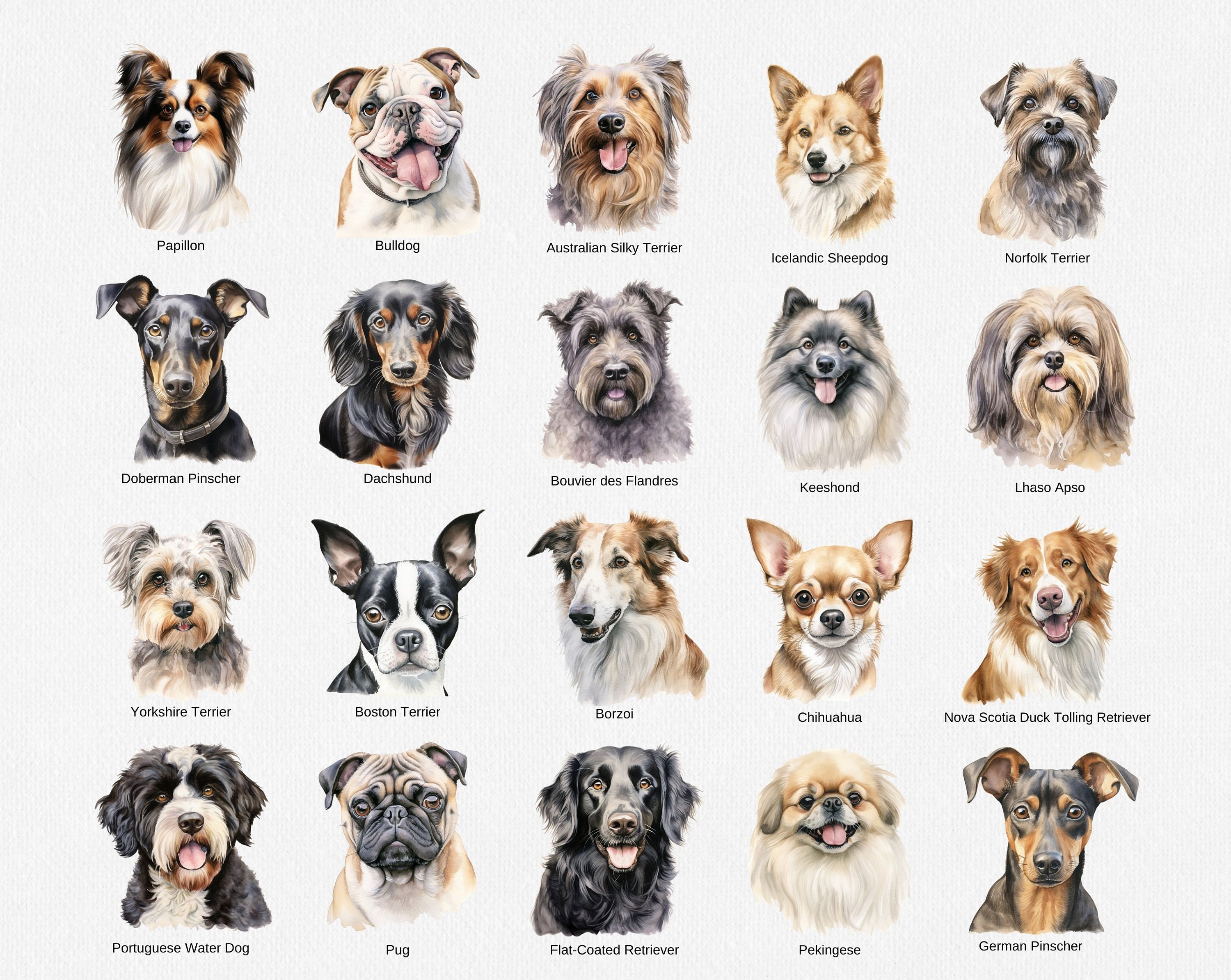 Dog Breeds Clipart Bundle 100 Types of Breeds Watercolor - Etsy