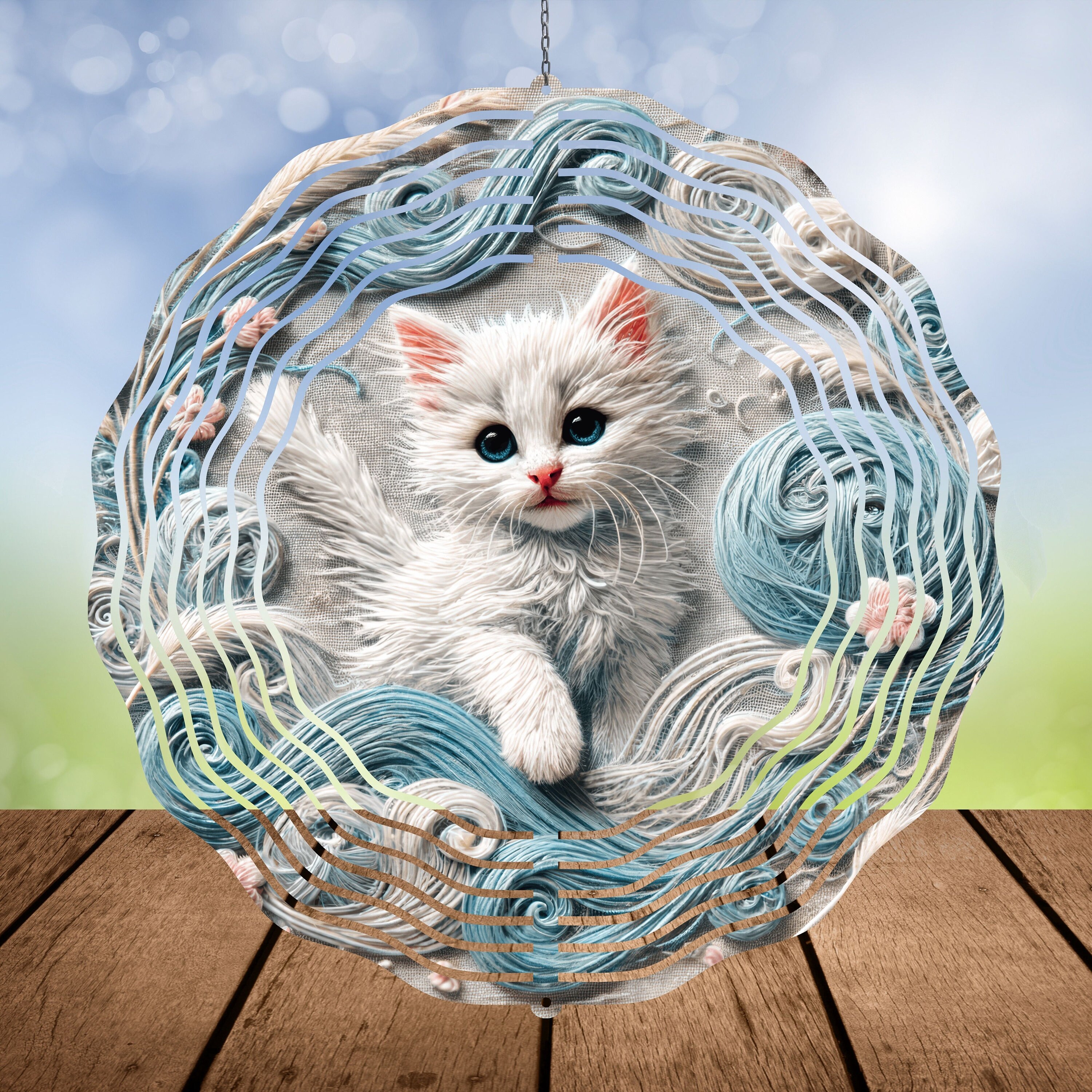 Embroidered Cat Wind Spinner PNG Pastel Blue Wind Spinner Sublimation ...