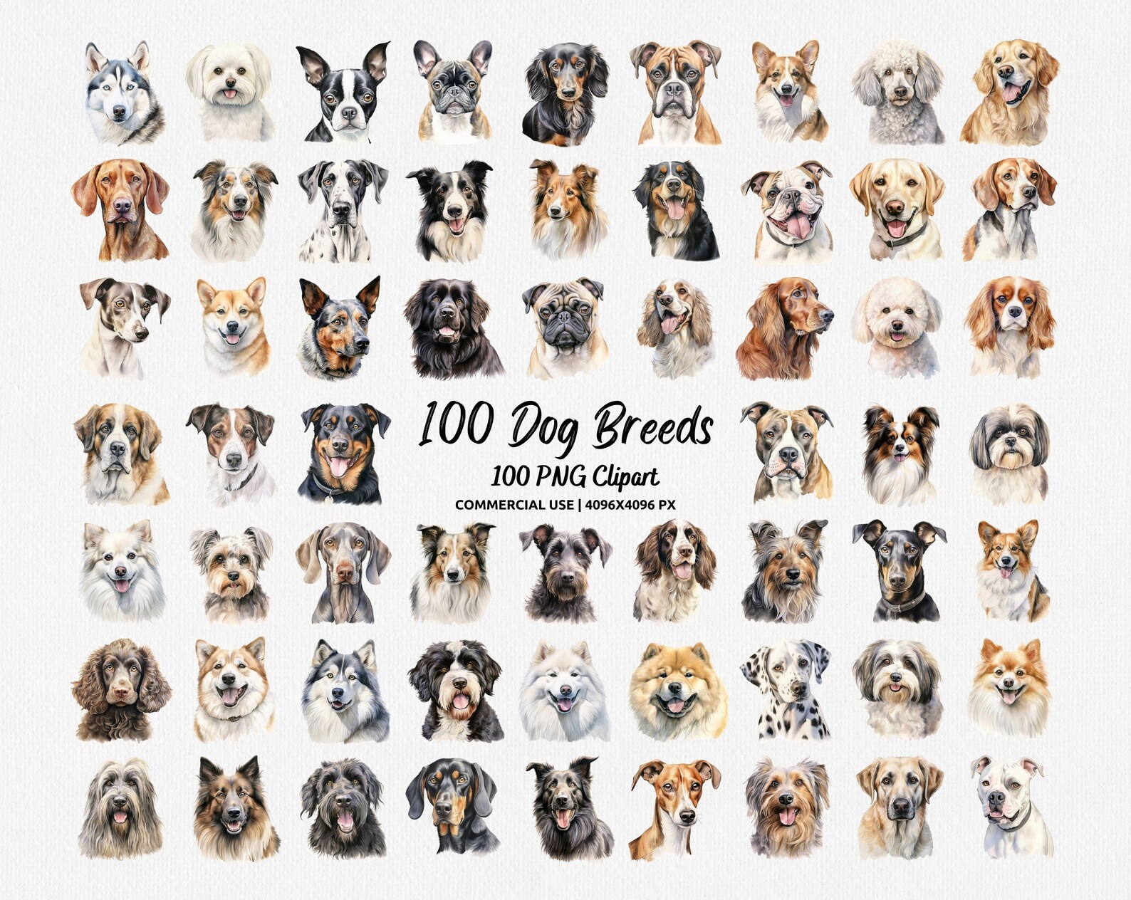 Dog Breeds Clipart Bundle 100 Types of Breeds Watercolor - Etsy
