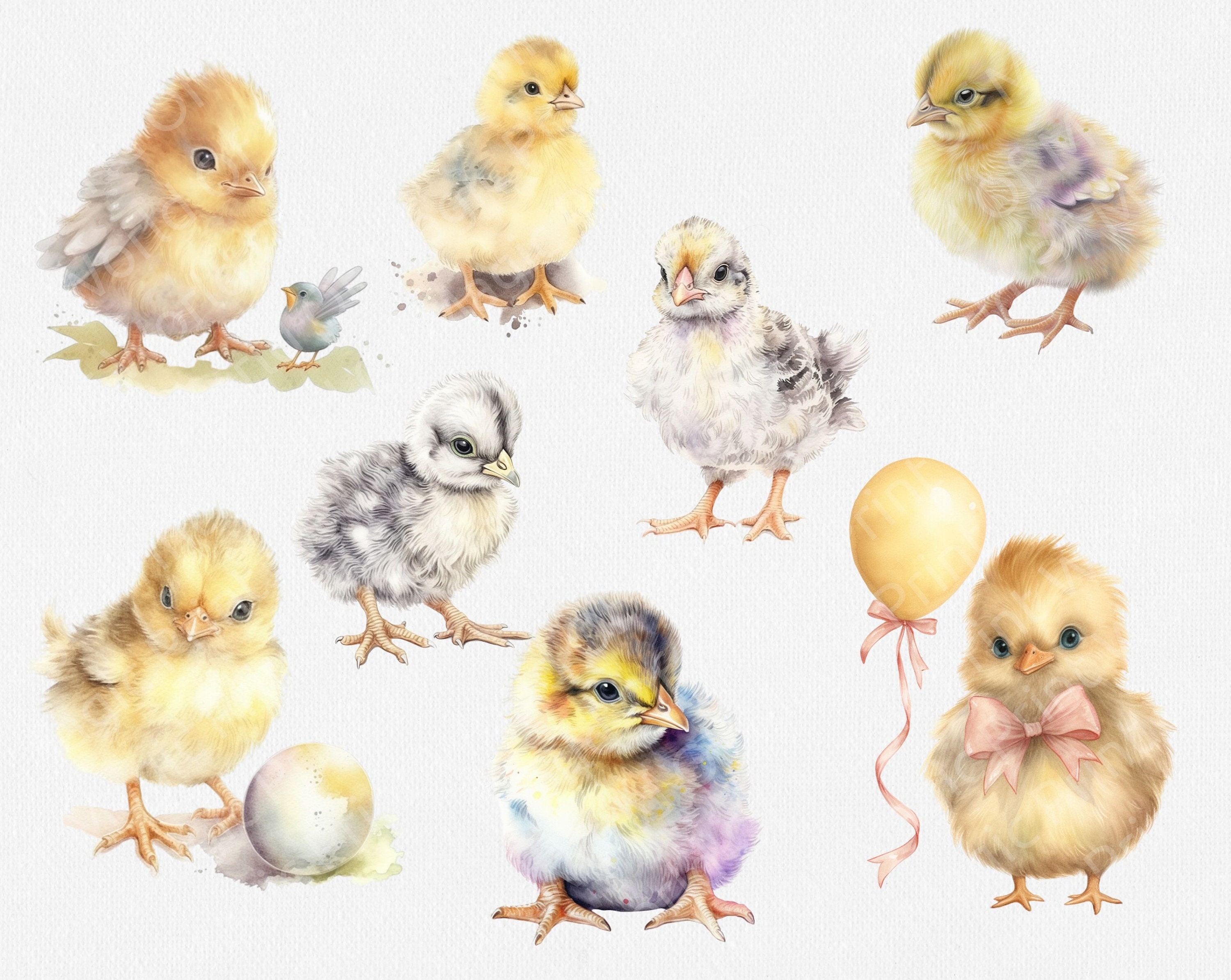 Pastel Watercolor Chick Clipart, Cute Baby Chicken, 15 PNG Files for ...