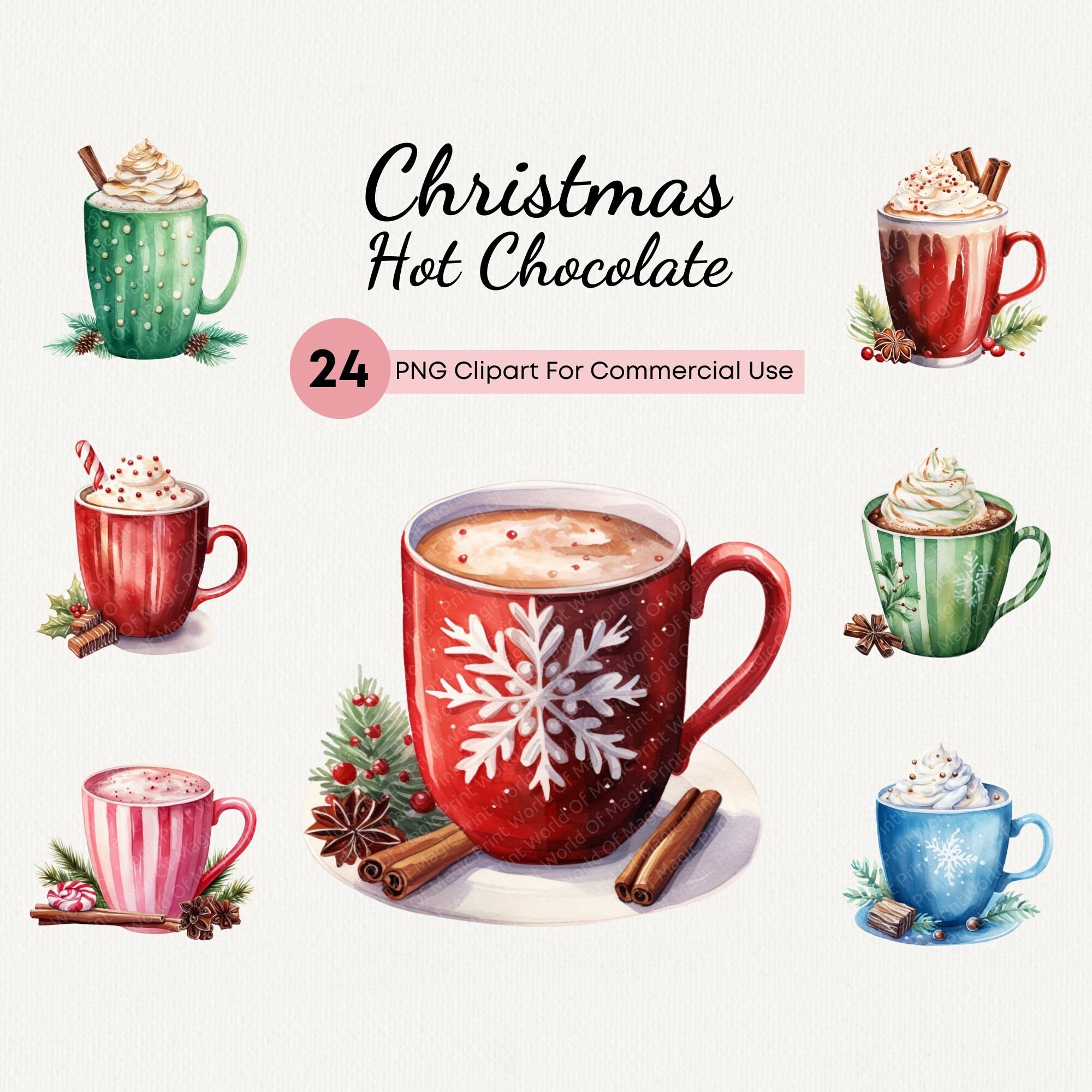 Hot Cocoa Clipart 24 Transparent PNG Watercolor Christmas Hot - Etsy