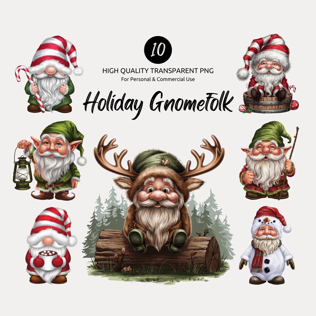 Christmas gnome Clipart | 10 High Quality PNG, Folk Art candy cane ...