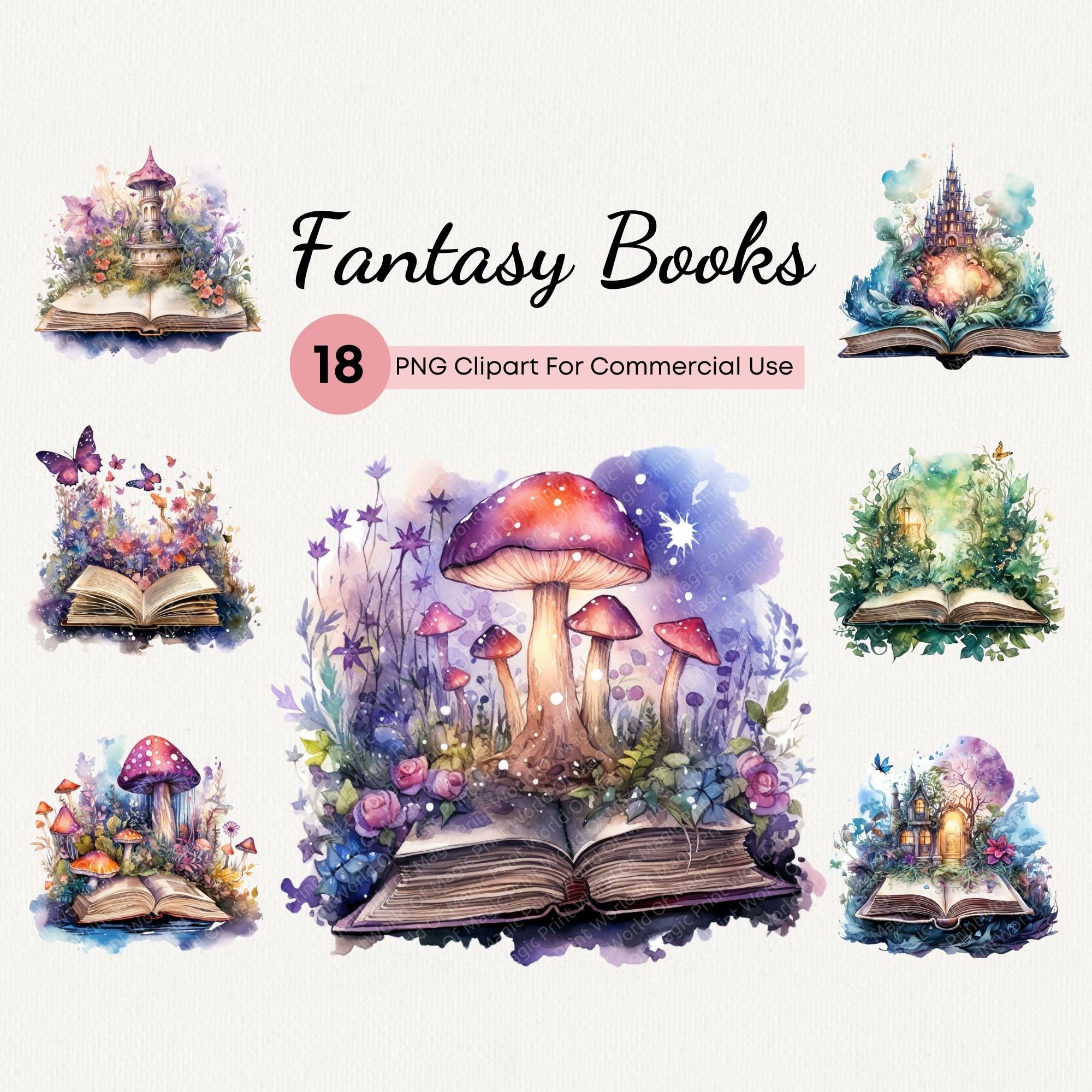 Watercolor Fantasy Books Clipart 18 High Quality PNG - Etsy