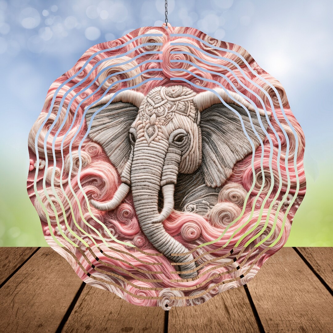 Embroidered Elephant Wind Spinner PNG Pink Wind Spinner Sublimation ...