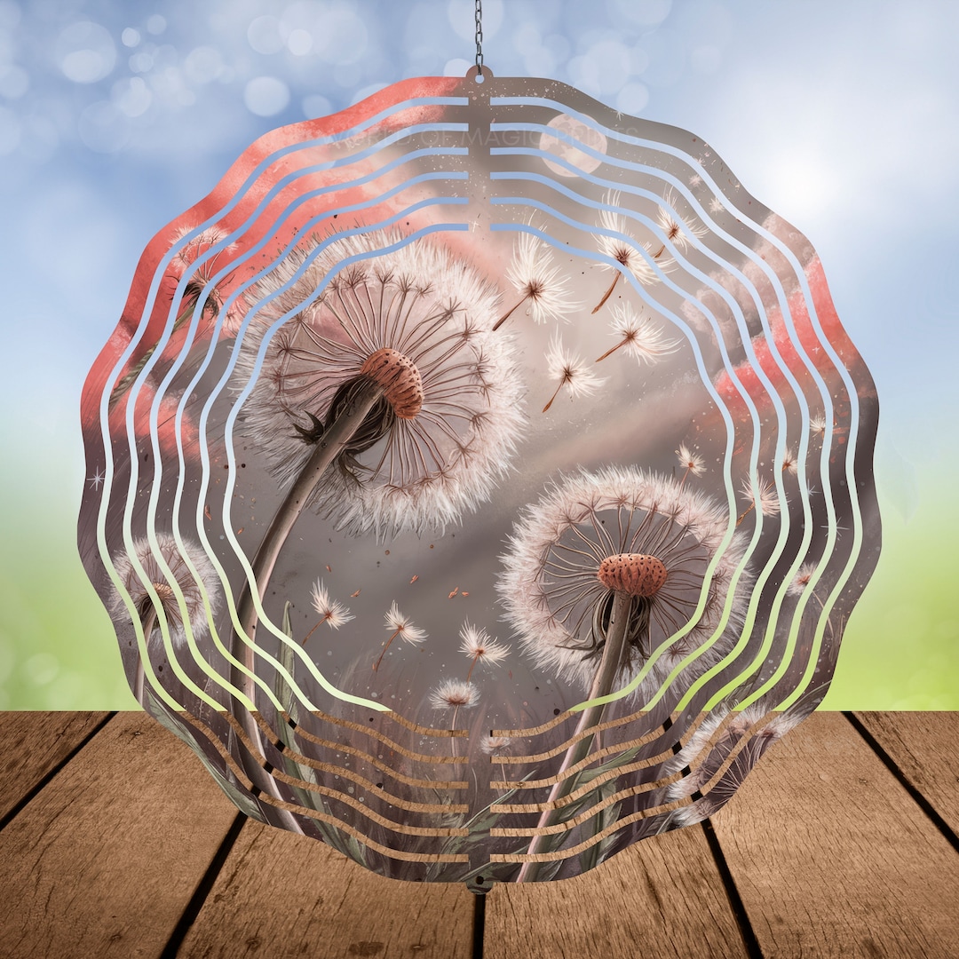 Red and Grey Dandelion Wind Spinner PNG Watercolor Floral Wind Spinner ...